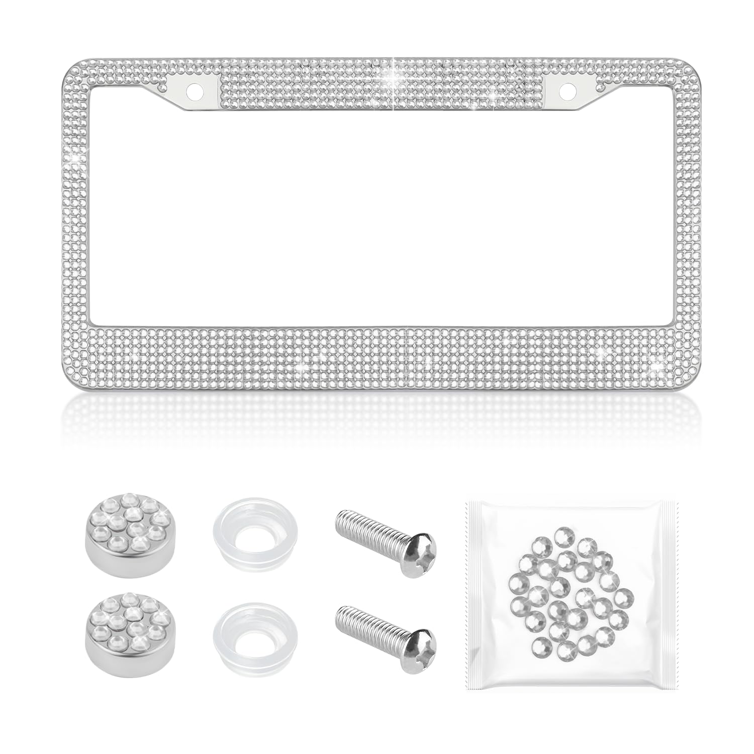 Amazon.com: Bling Diamond License Plate Frame,Universal Stainless Steel ...