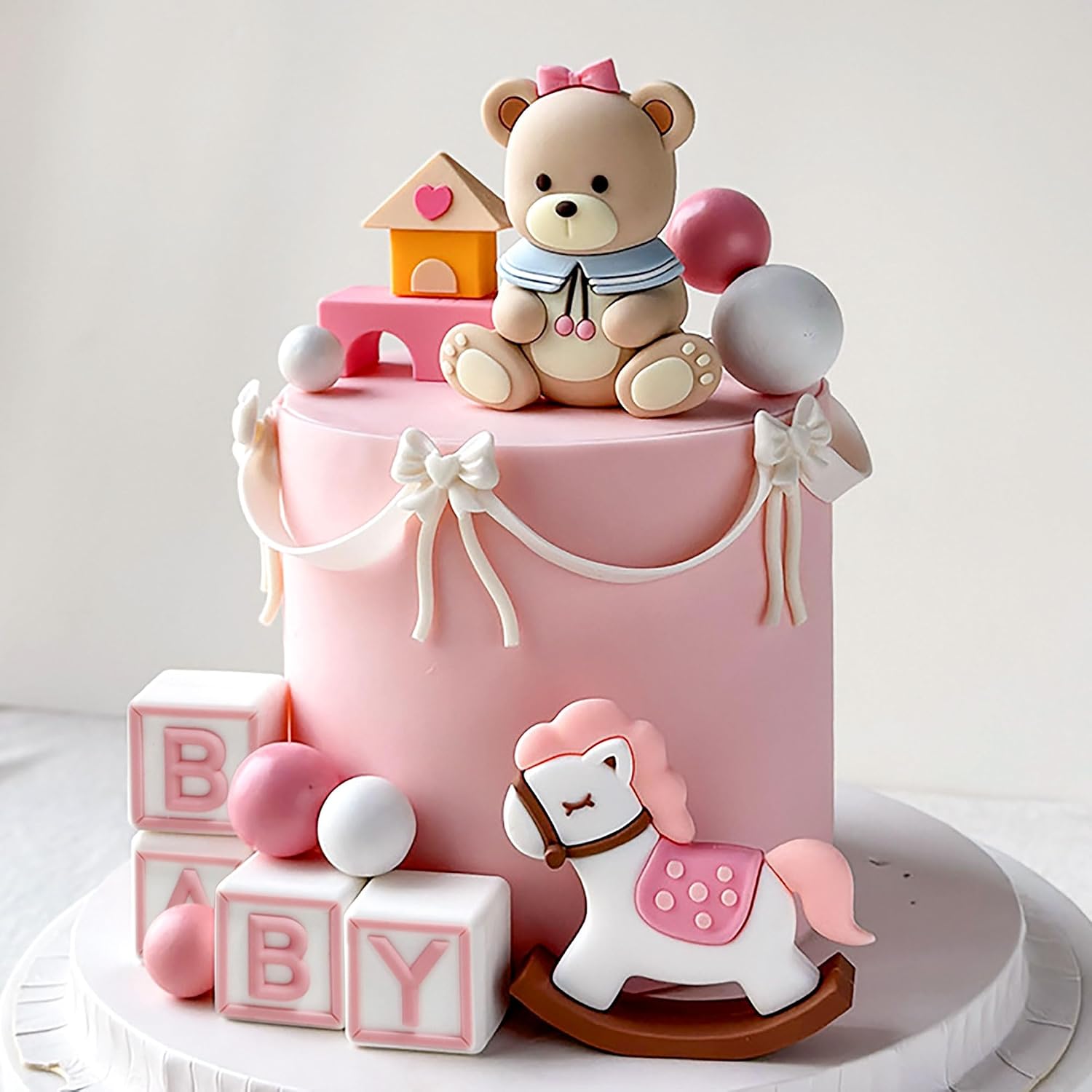 Amazon.com: JeVenis Pink Bear Cake Decoration Pink Gold Balls Cake ...