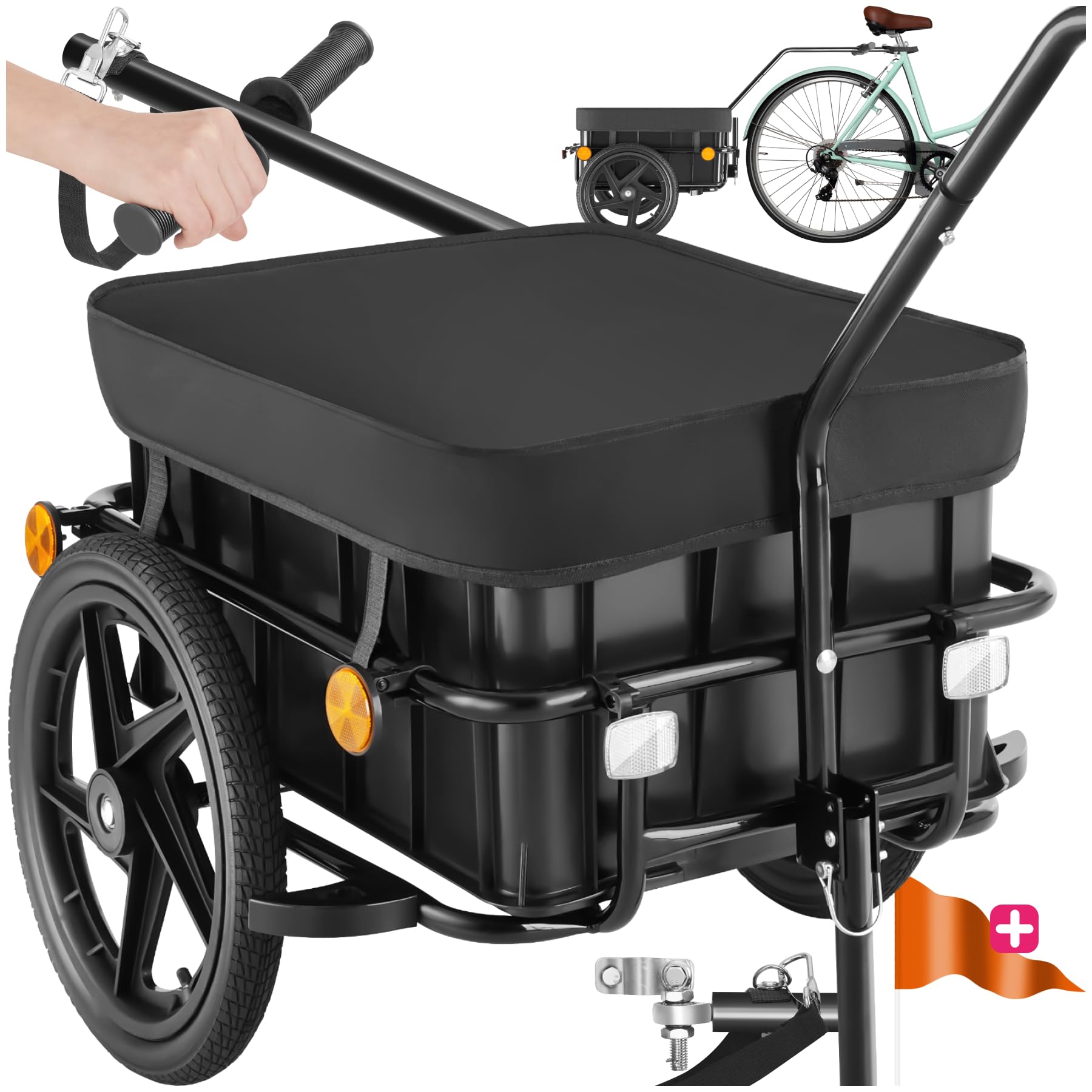 tectake® 2-in-1 Bike Trailer & Trolley Cart with Removable, 70-Litre ...