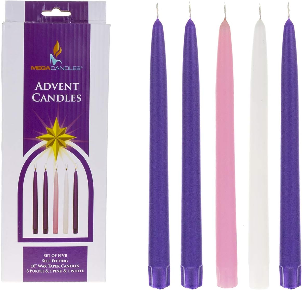 Amazon.com: Mega Candles 5 pcs Unscented 10 Inch Christmas Advent Self ...