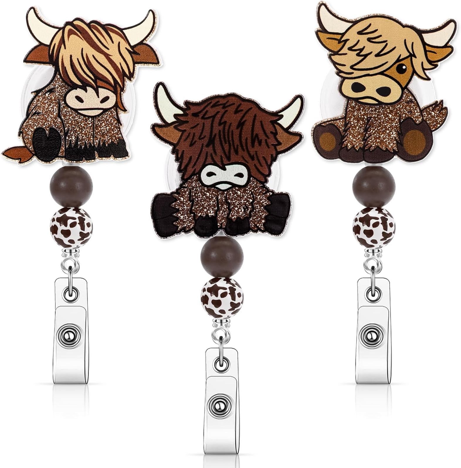 JarThenaAMCS 3Pcs Highland Cow Badge Reel Retractable with Clips Cute ...