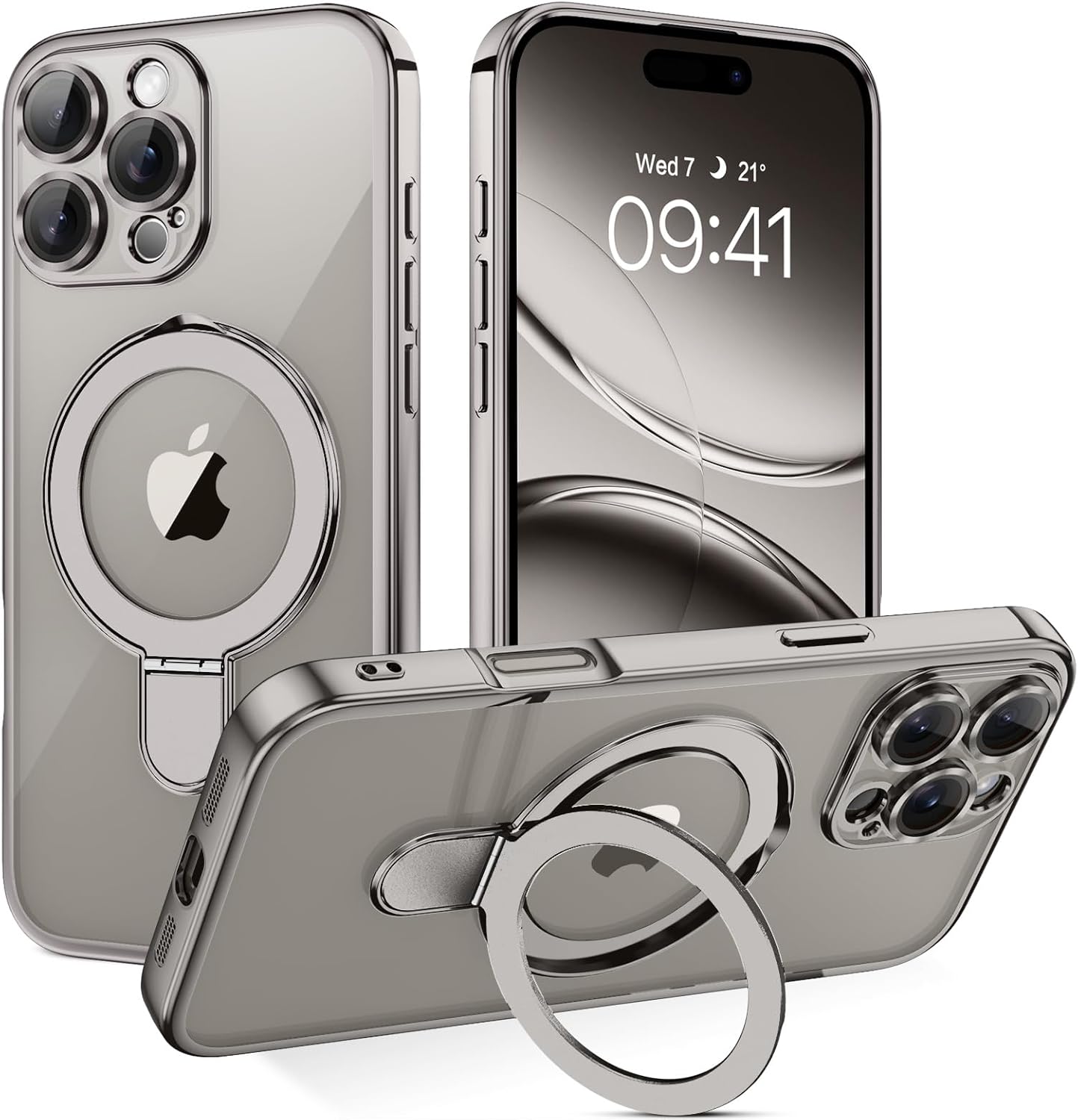 Amazon.com: GUAGUA for iPhone 16 Pro Max Case with Stand, Magnetic Clear Cases Plating Edge ...