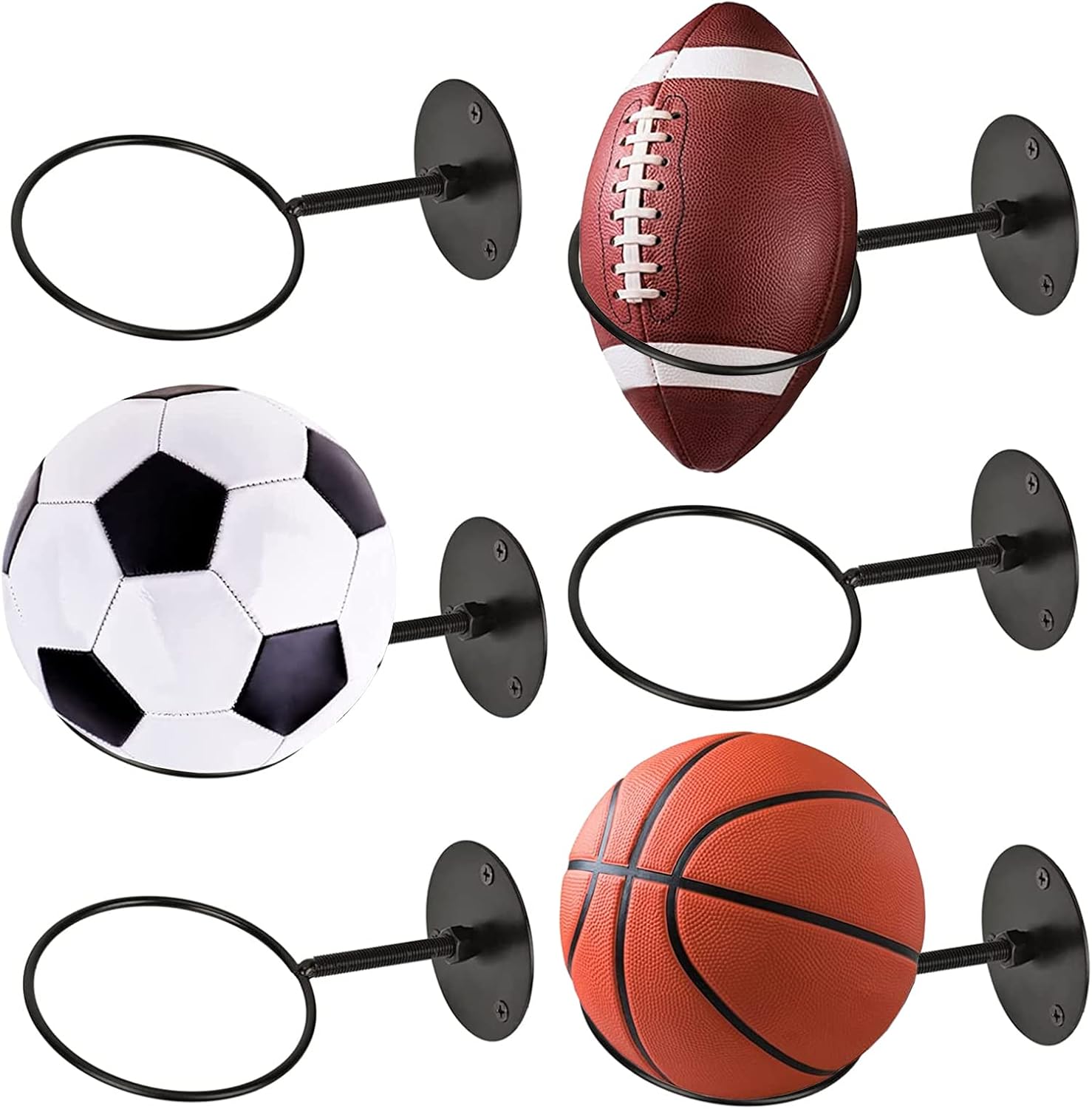 Wall Mounted Black Metal Sports Ball Storage Rack, Universal Ball Wall ...