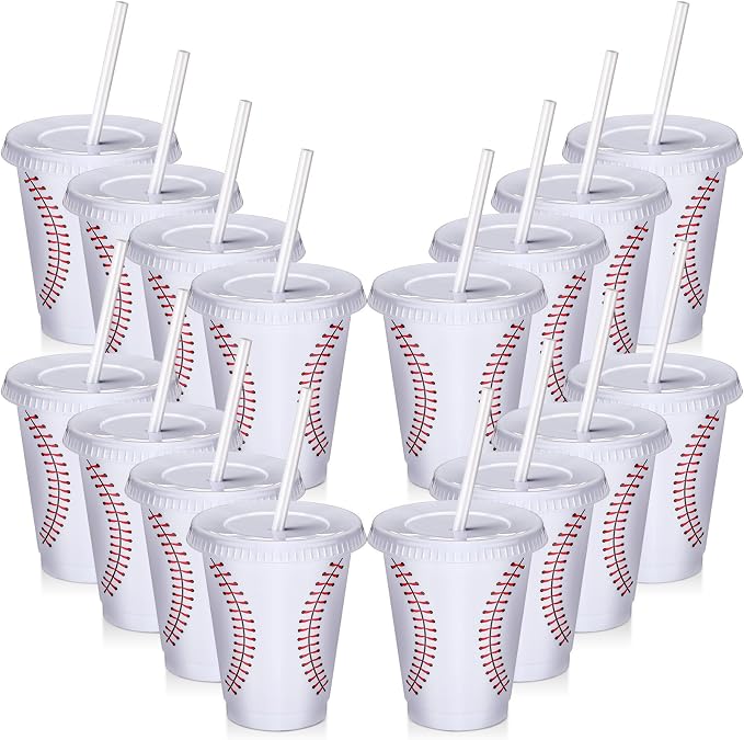 Amazon.com | Ziliny 12 Pcs Baseball Soccer Party Cups with Straws and ...