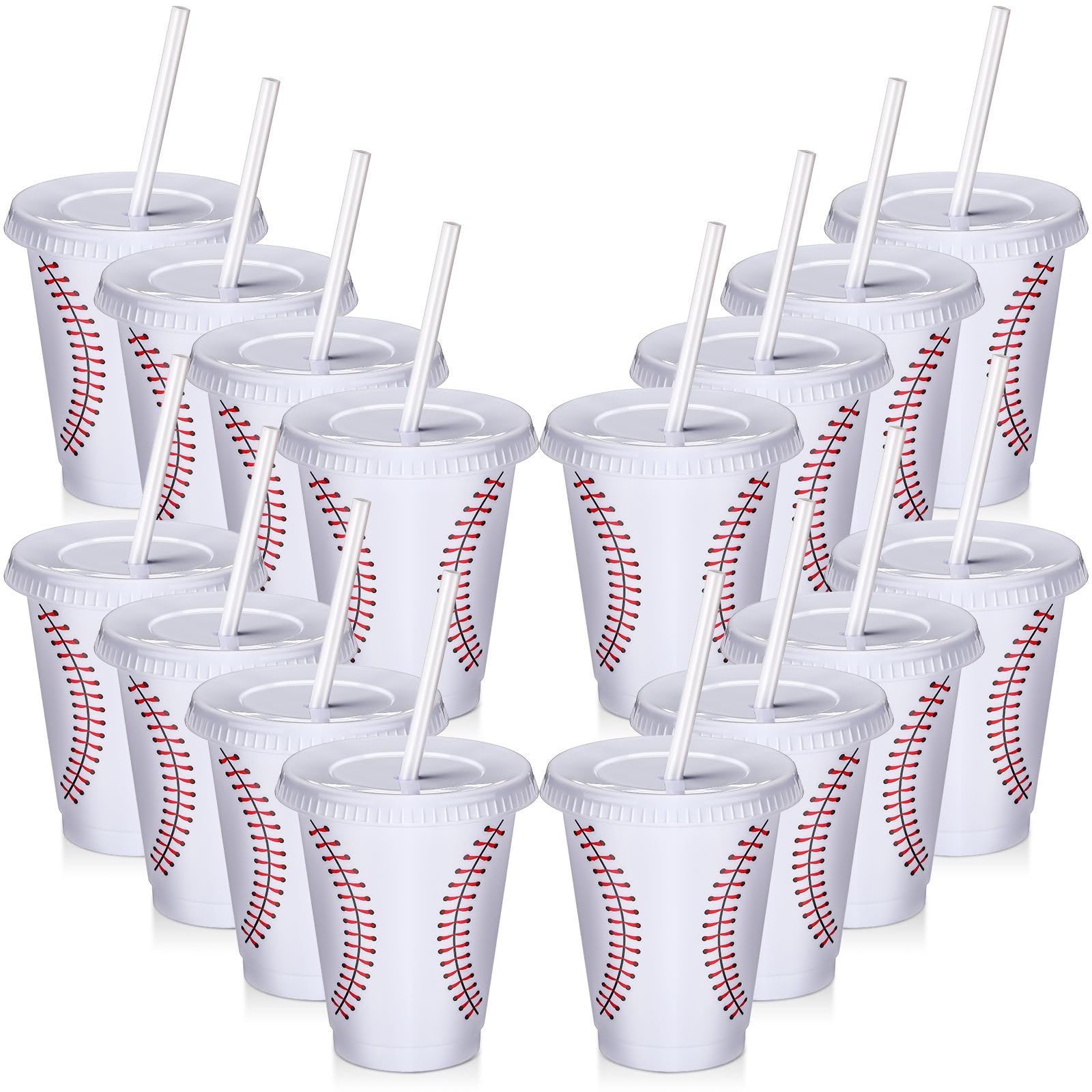 Amazon.com | Ziliny 12 Pcs Baseball Party Cups with Straws and Lids ...