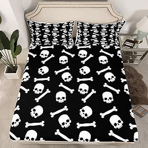 Amazon.com: Erosebridal Sugar Skull Fitted Sheet Queen,Gothic Skeleton ...