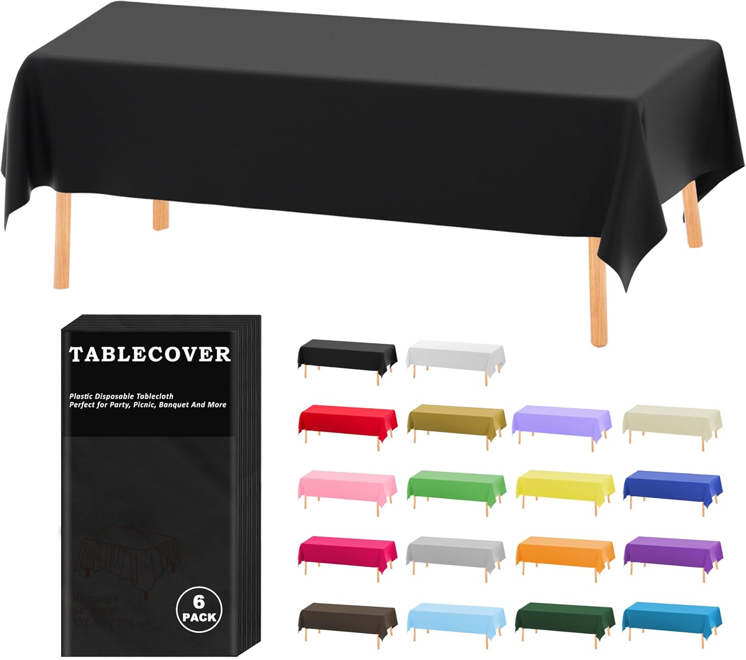 Amazon.com: D&Z Plastic Table Cloth Disposable, 6 Pack Black Rectangle ...