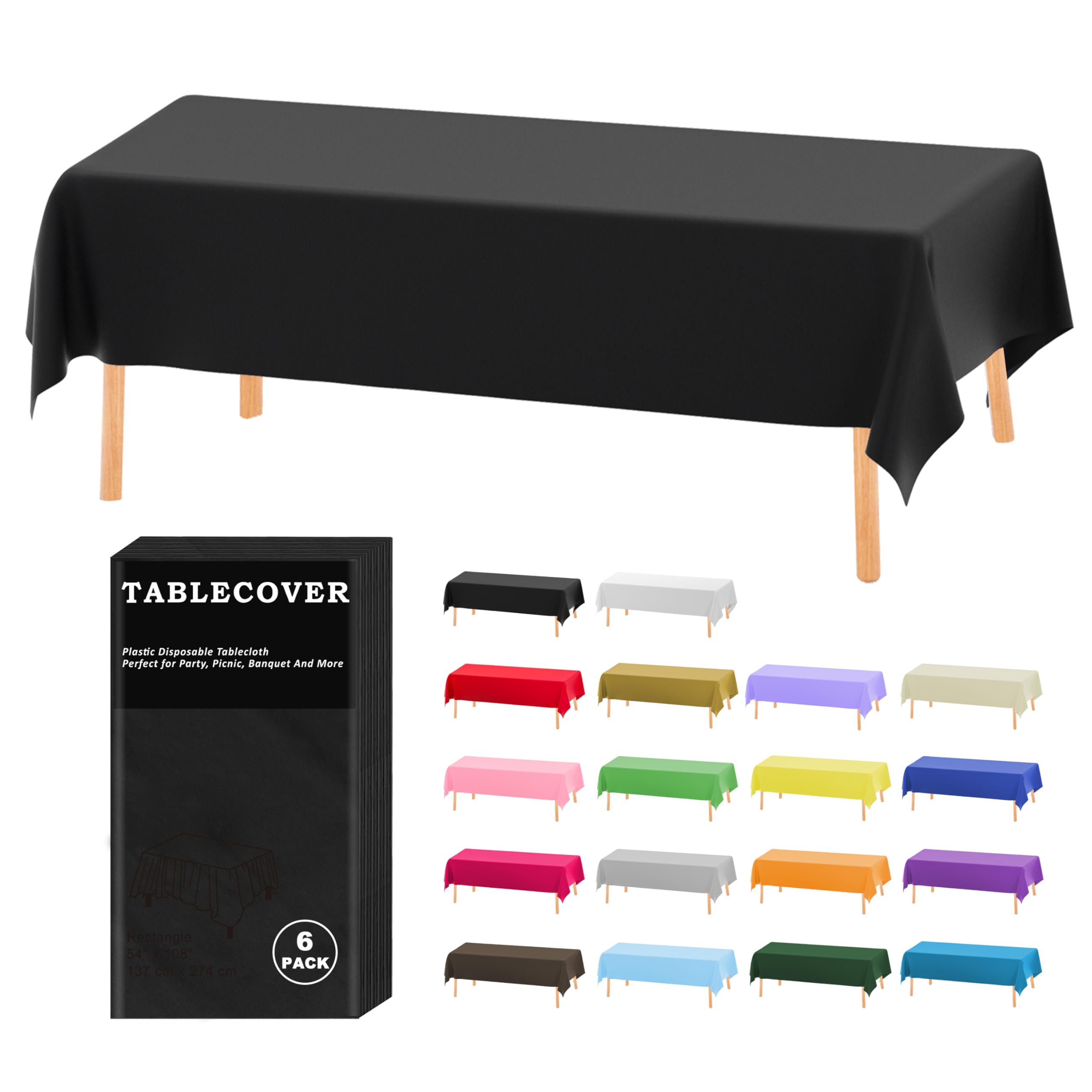 Amazon.com: D&Z Plastic Tablecloth Disposable, 6 Pack Black Table Cloth ...