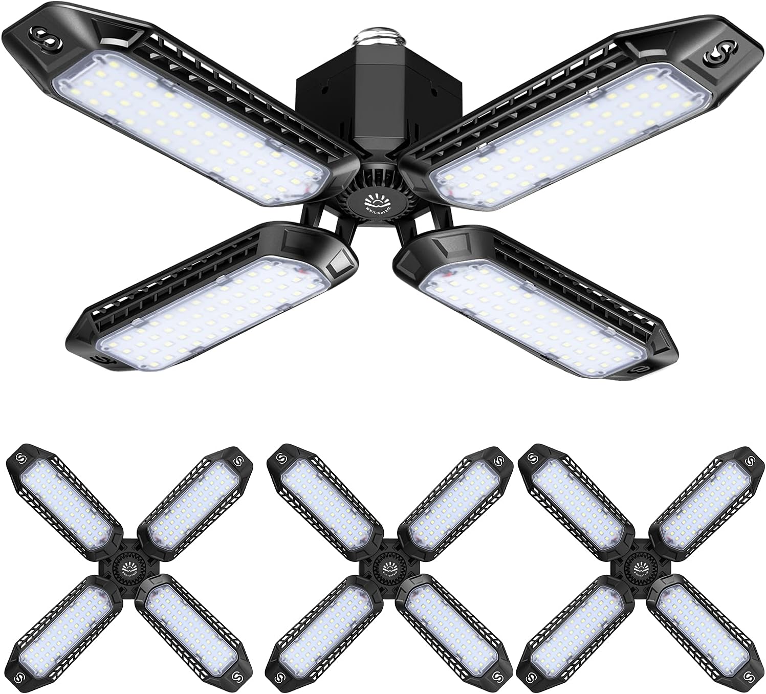 WHILIGHTGOD LED Garage Light,4 Pack 80w 12000LM Deformable Shop Ceiling ...