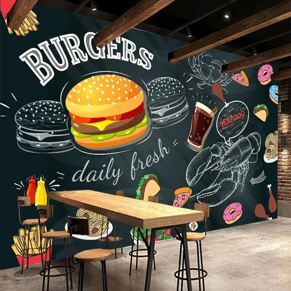 Amazon.com: KYEQEB Hamburger Fast Food Wall Mural Wallpaper for Bedroom ...