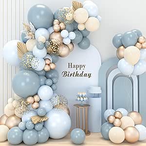 Amazon.com: Dusty Baby Blue Balloons Arch Garland Kit - Haze Fog Blue Sand White Champagne Gold ...