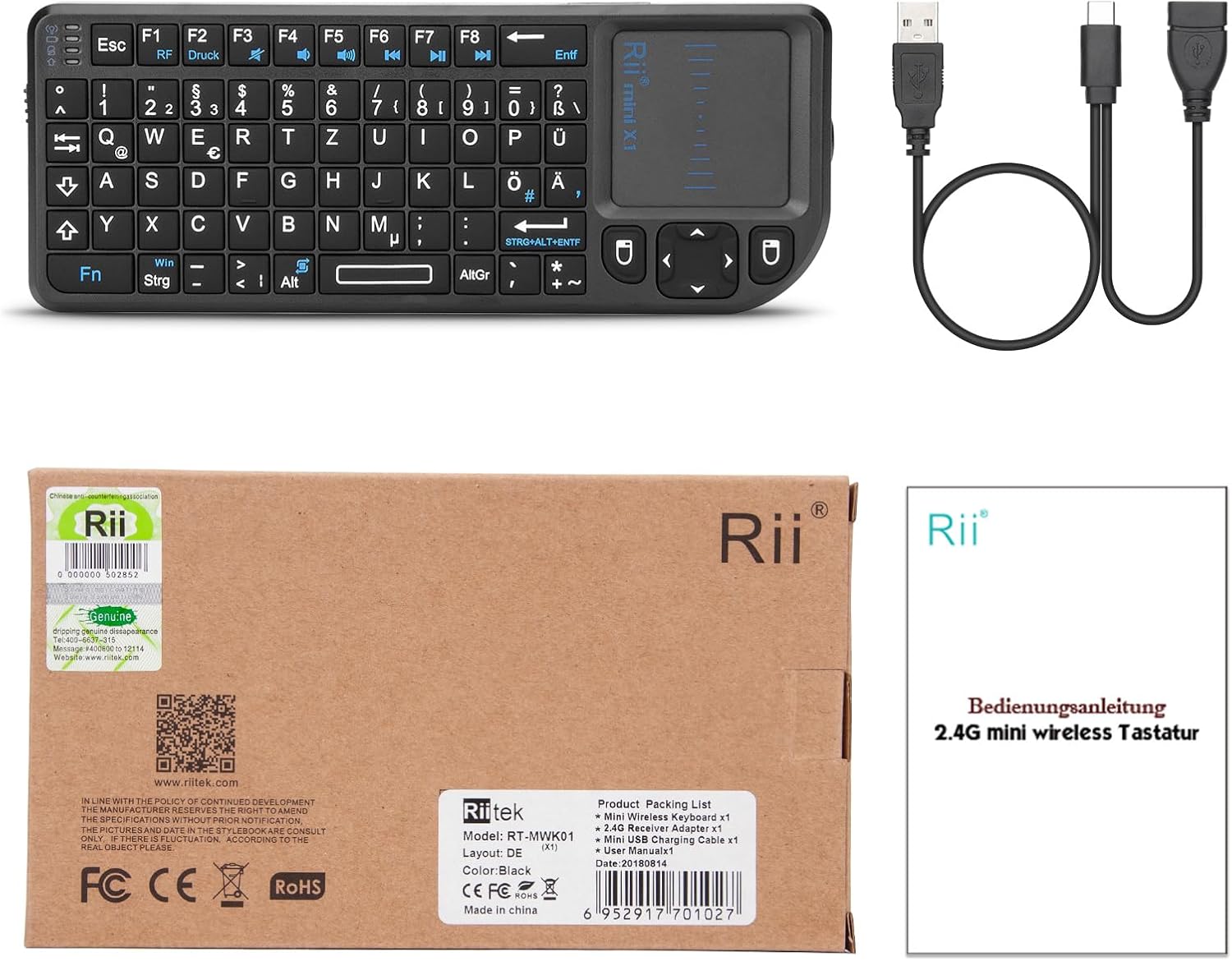 Rii X1 Mini Wireless Keyboard with Touchpad User Manual