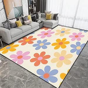 Amazon.com: Area Rug Floral Pattern Style 70s Flowers Retro Floral ...