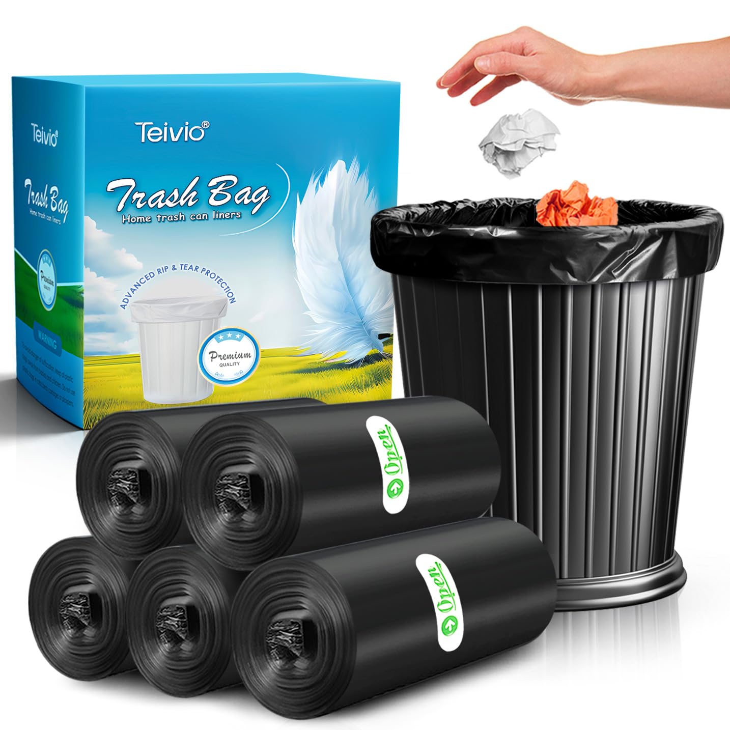 Amazon.com: Teivio 4 Gallon 200 Counts Strong Trash Bags Garbage Bags ...