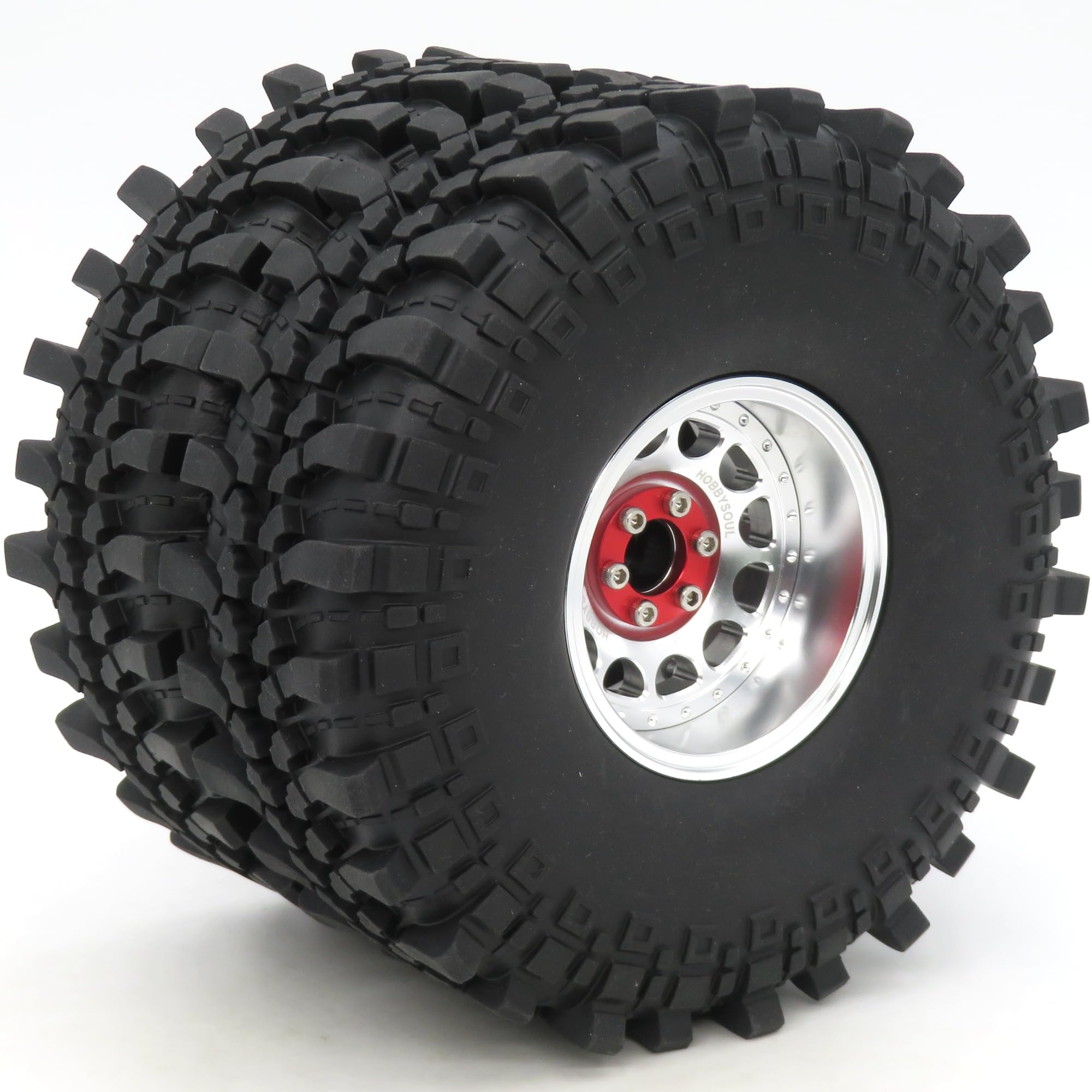 HOBBYSOUL RC Adjustable 4 Offsets 2.2 Beadlock Wheels and Tires, Silver ...