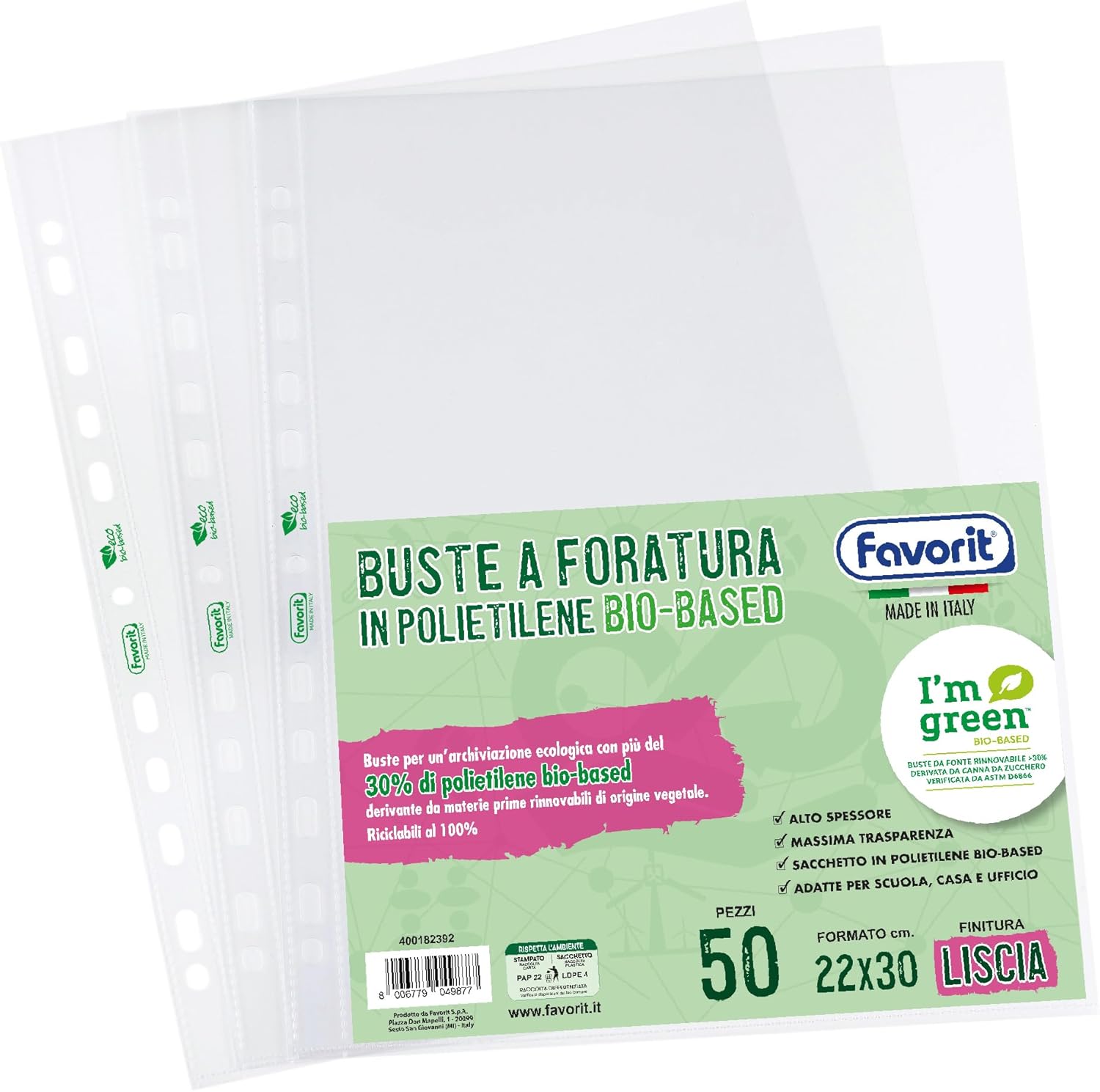 Favorit Buste Trasparenti A4 in Polietilene Lisce con Almeno il 30% Bio-Based, 50 Pezzi, Alto ...
