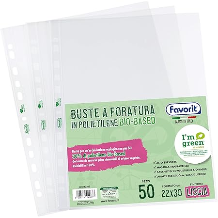 Favorit Buste Trasparenti A4 in Polietilene Lisce con Almeno il 30% Bio-Based, 50 Pezzi, Alto ...