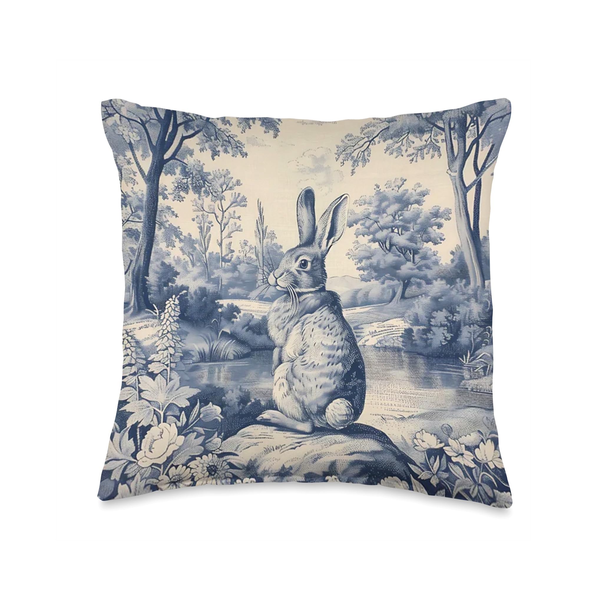 Amazon.com: Toile De Jouy Rabbit Bunny Vintage Inspired Blue And White ...