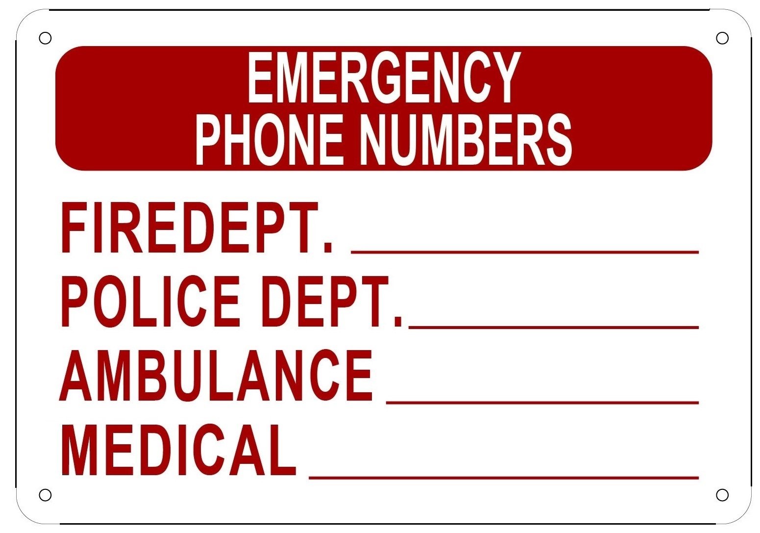 Emergency Phone Numbers Sign (Aluminium Rust Free 7x10): Amazon.com ...