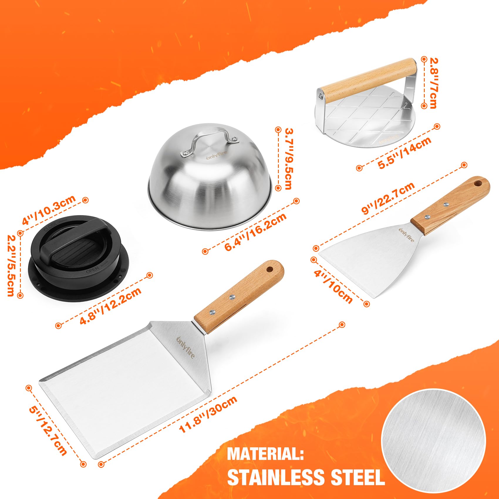 Onlyfire Cheese Melting Dome Griddle Tools Set Onlyfire 6-Piece Burger ...