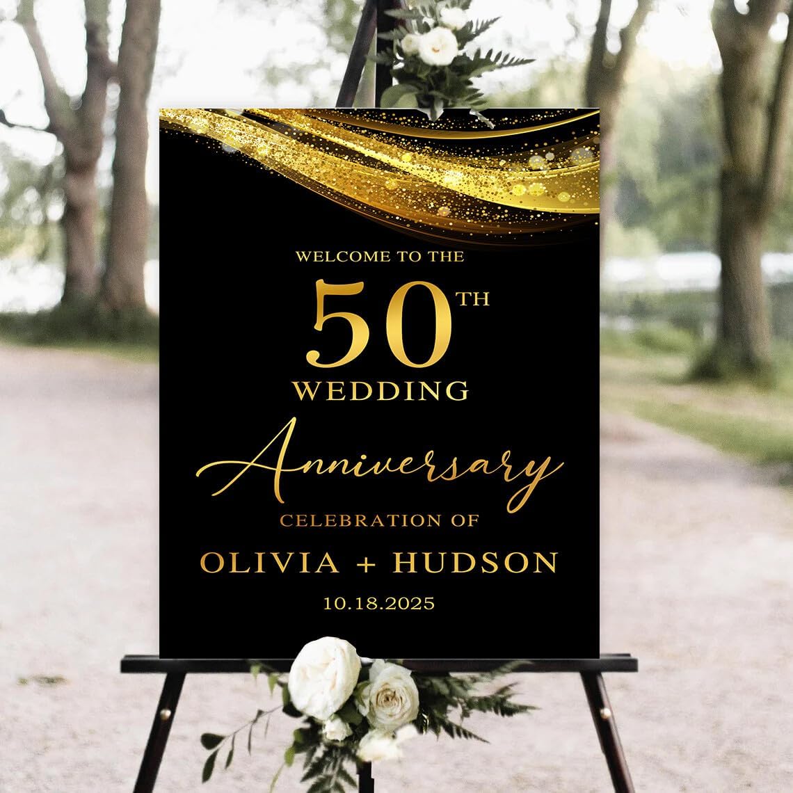 Amazon.com : Anniversary Welcome Sign Black & Gold, 50th Wedding ...