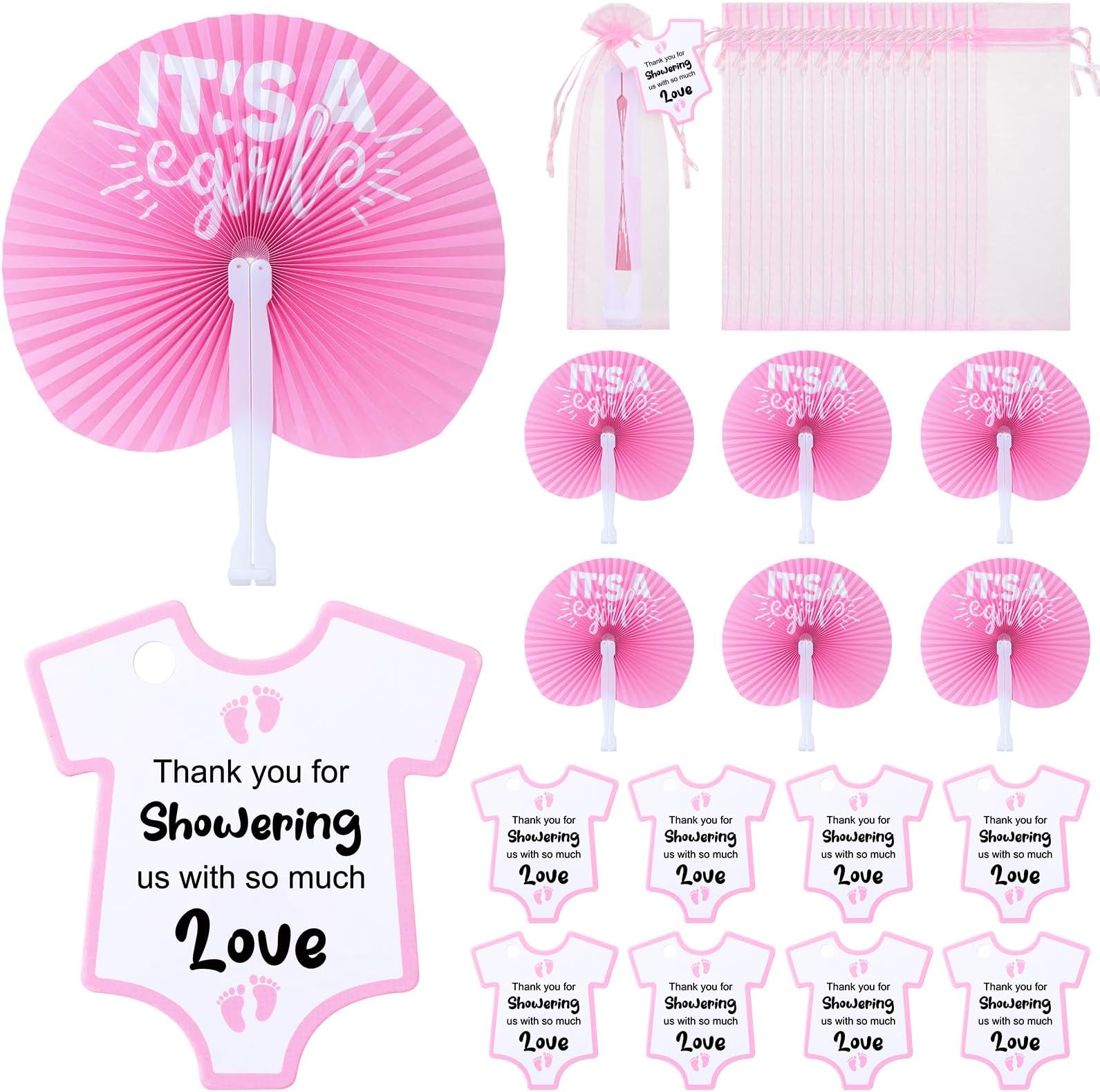 Amazon.com: Redbaker 50 Sets Baby Shower Folding Handheld Fans Girl Boy ...