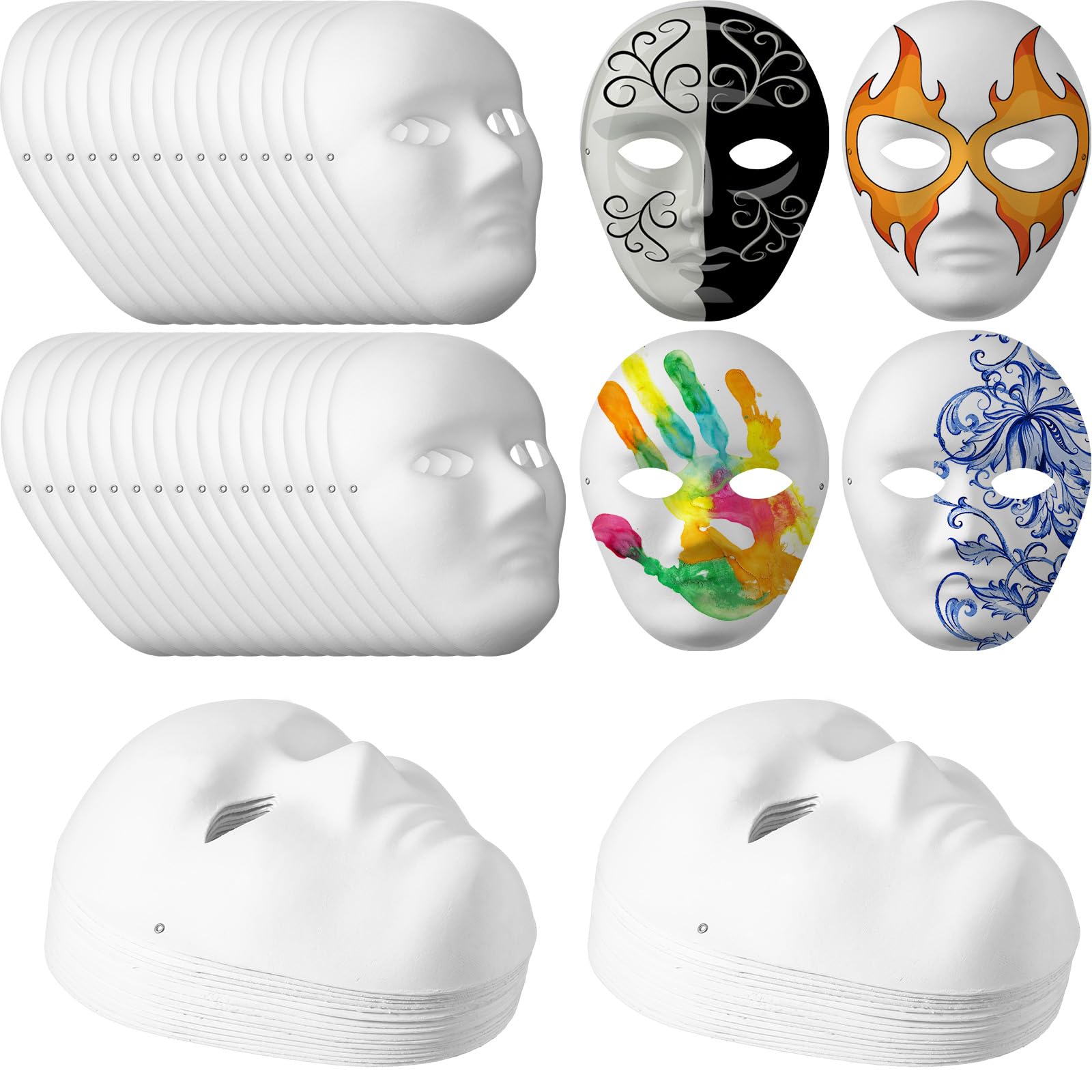 Snapklik.com : Hiboom 80 Pcs DIY Full Face Masks Paintable Paper Mask ...