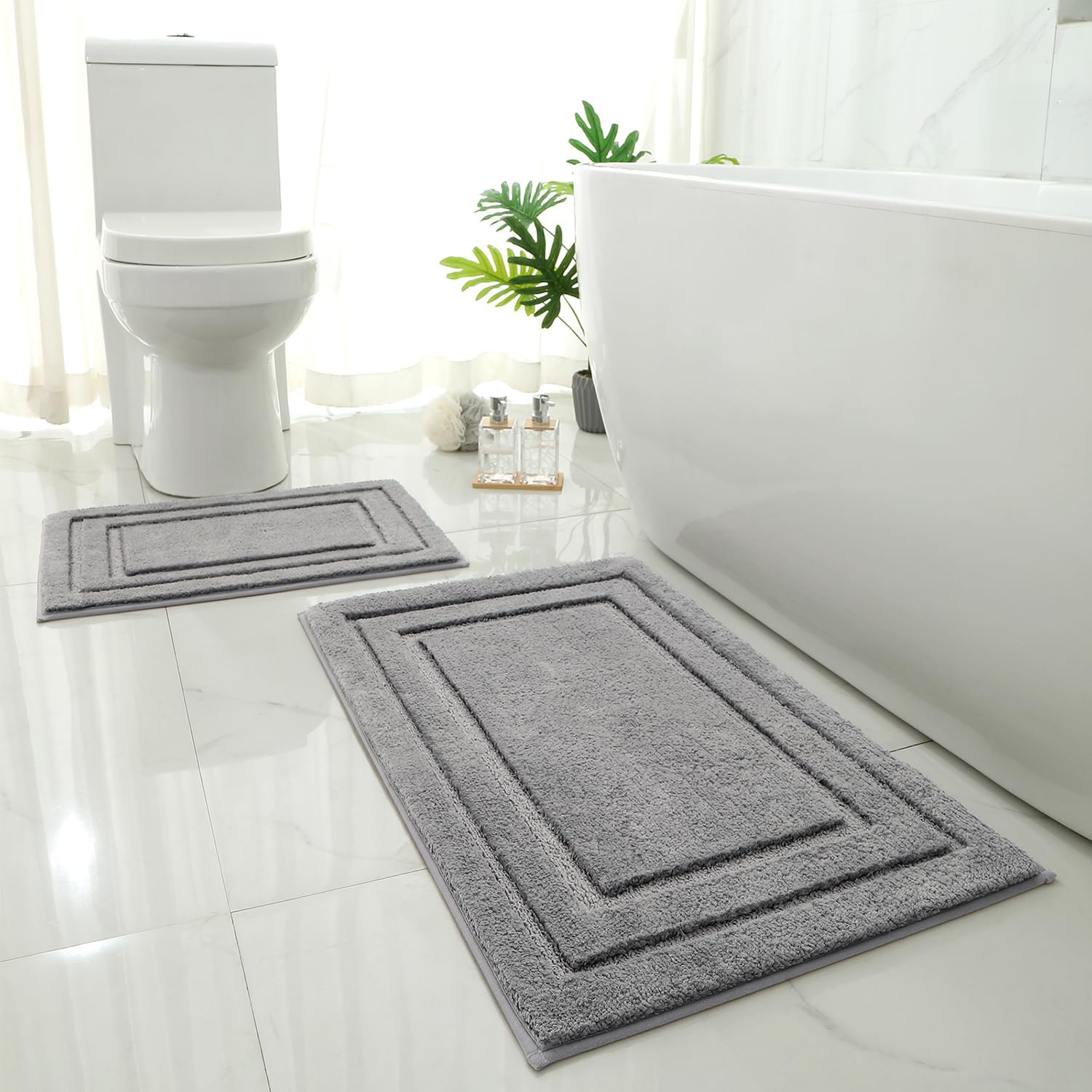 Amazon.com: OLANLY Grey Bath Mat Set, 3 Piece - Ultra Heavy-Density ...