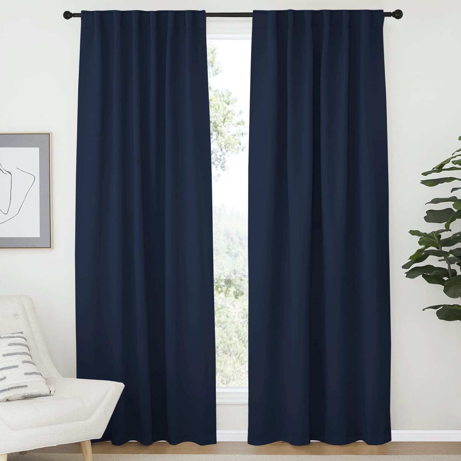NICETOWN Navy Blue Window Curtain Panels - Energy Saving Back Tab/Rod ...