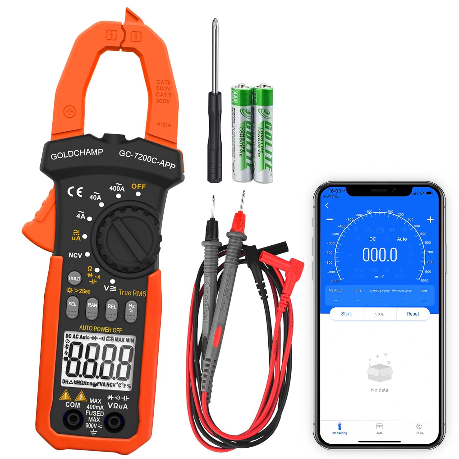 GC-7200C-APP Digital Clamp Meter Multimeter, Auto Range 4000 TRMS AC DC ...