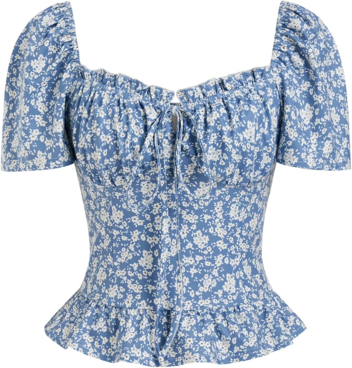 CIDER Women's Floral Print Sweetheart Scoop Neck Puff Sleeve Ruffle Hem ...