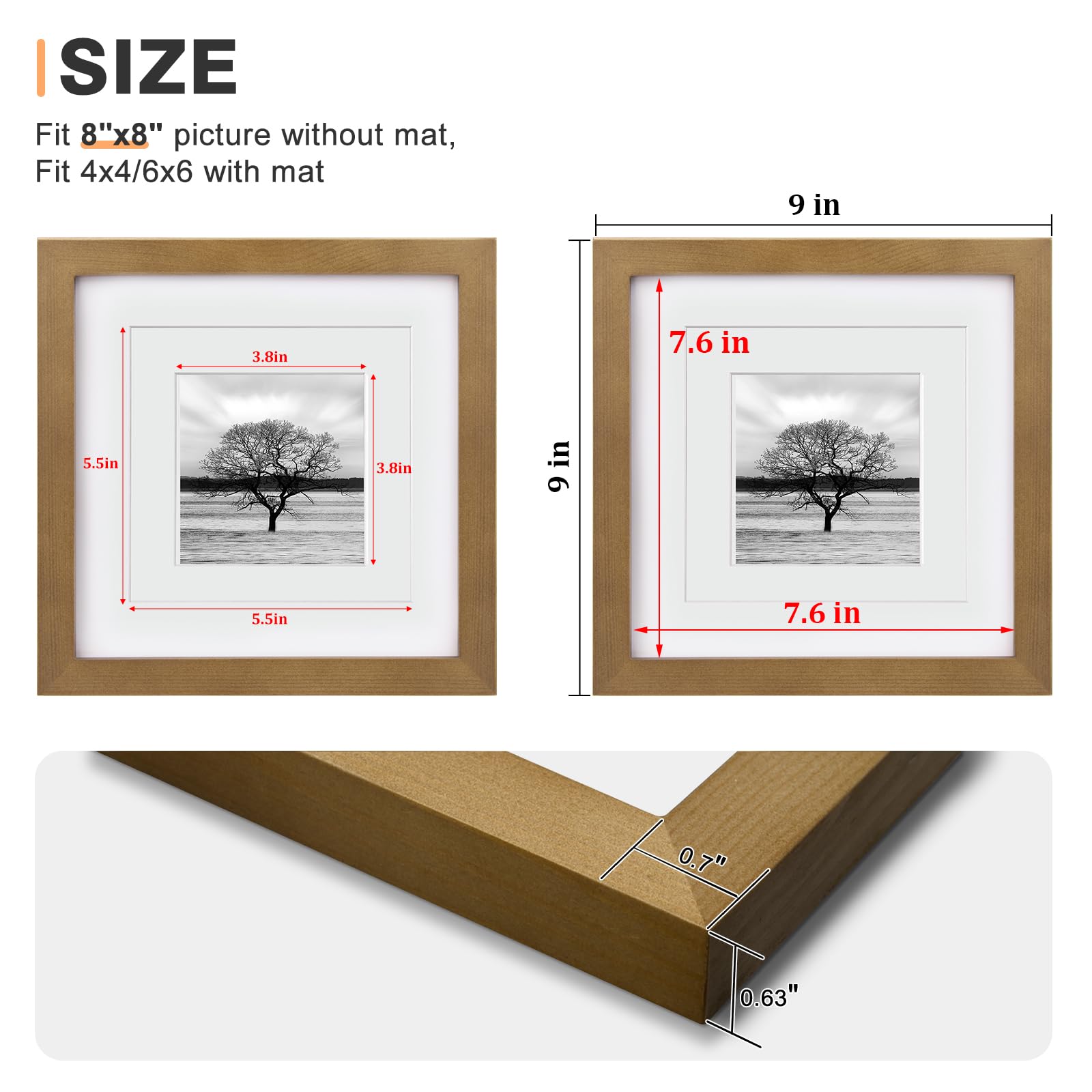 Snapklik.com : Egofine 8x8 Picture Frame Made Of Solid Wood