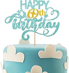 Amazon.com: Sky Blue Glitter Happy 69th Birthday Cake Topper, Sixty ...