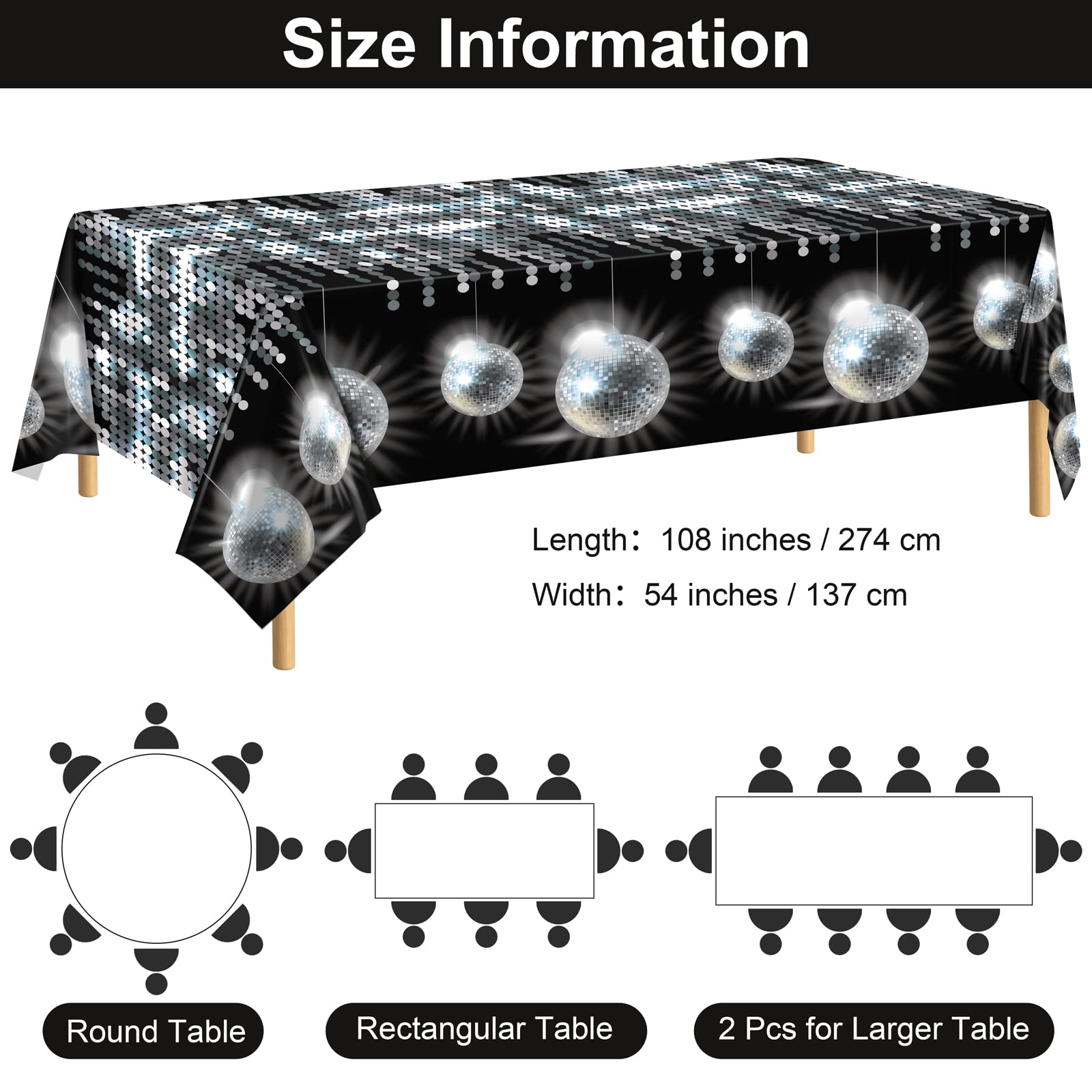 Snapklik.com : Durony 2 Pieces Silver Disco Tablecloth 54 X 108 Inch ...