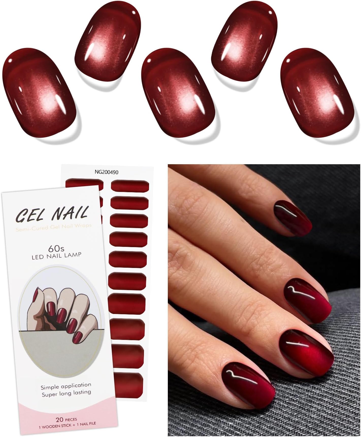Amazon.com: JMEOWIO Gel Nail Stickers Rainbow Glitter Semi Cured Gel ...