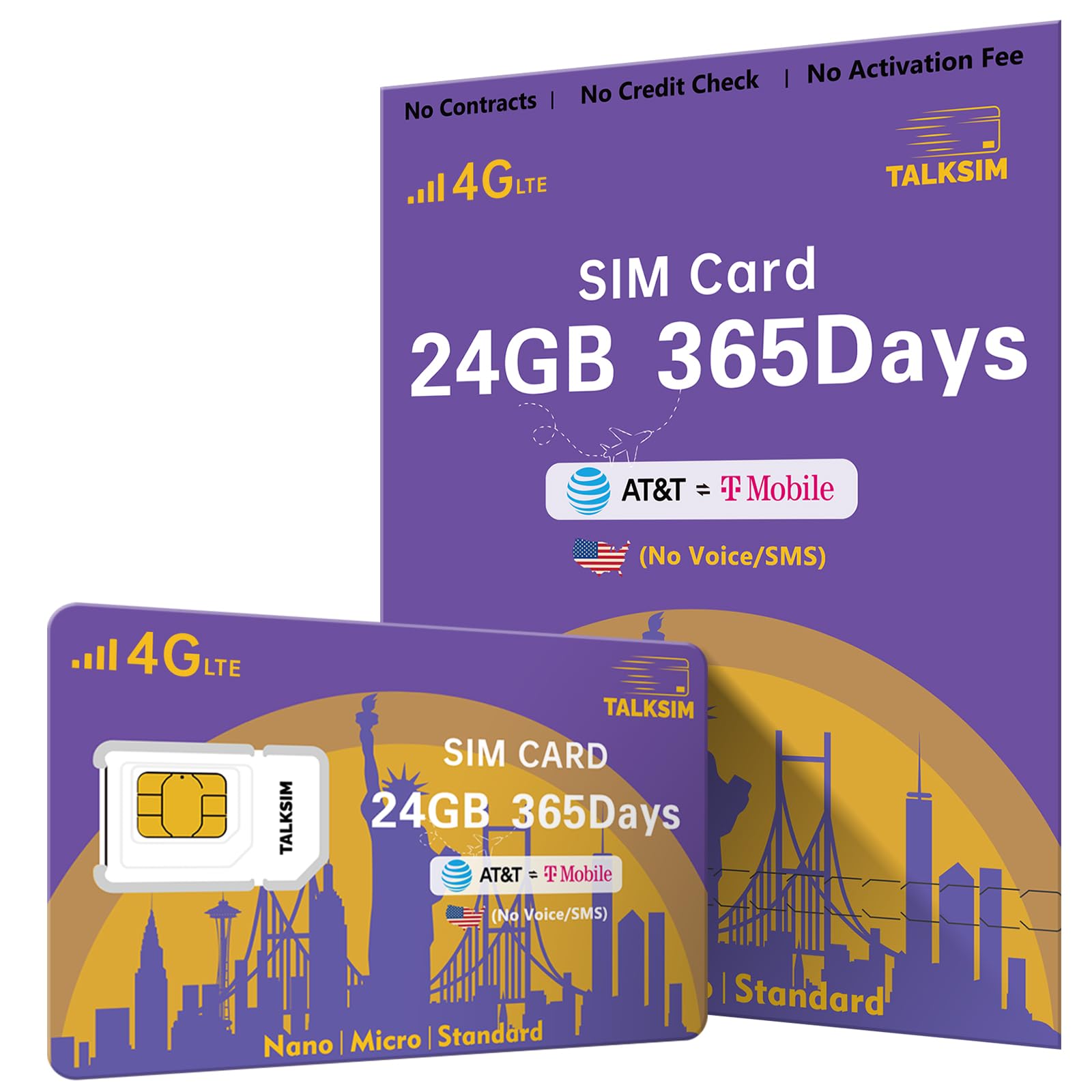Amazon.com: TALKSIM Data SIM Card 24GB 365Days Support AT&T, T-Mobile ...