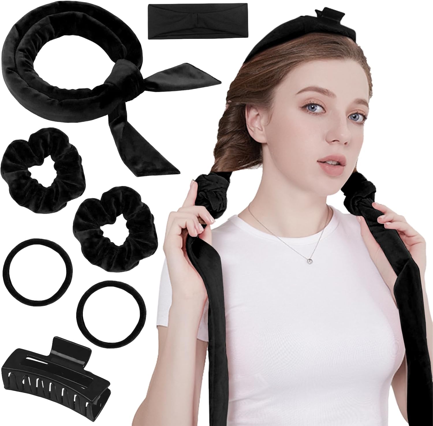 Heatless Curlers Headband, 7 PCS Heatless Curls Set, Soft Heatless Hair ...