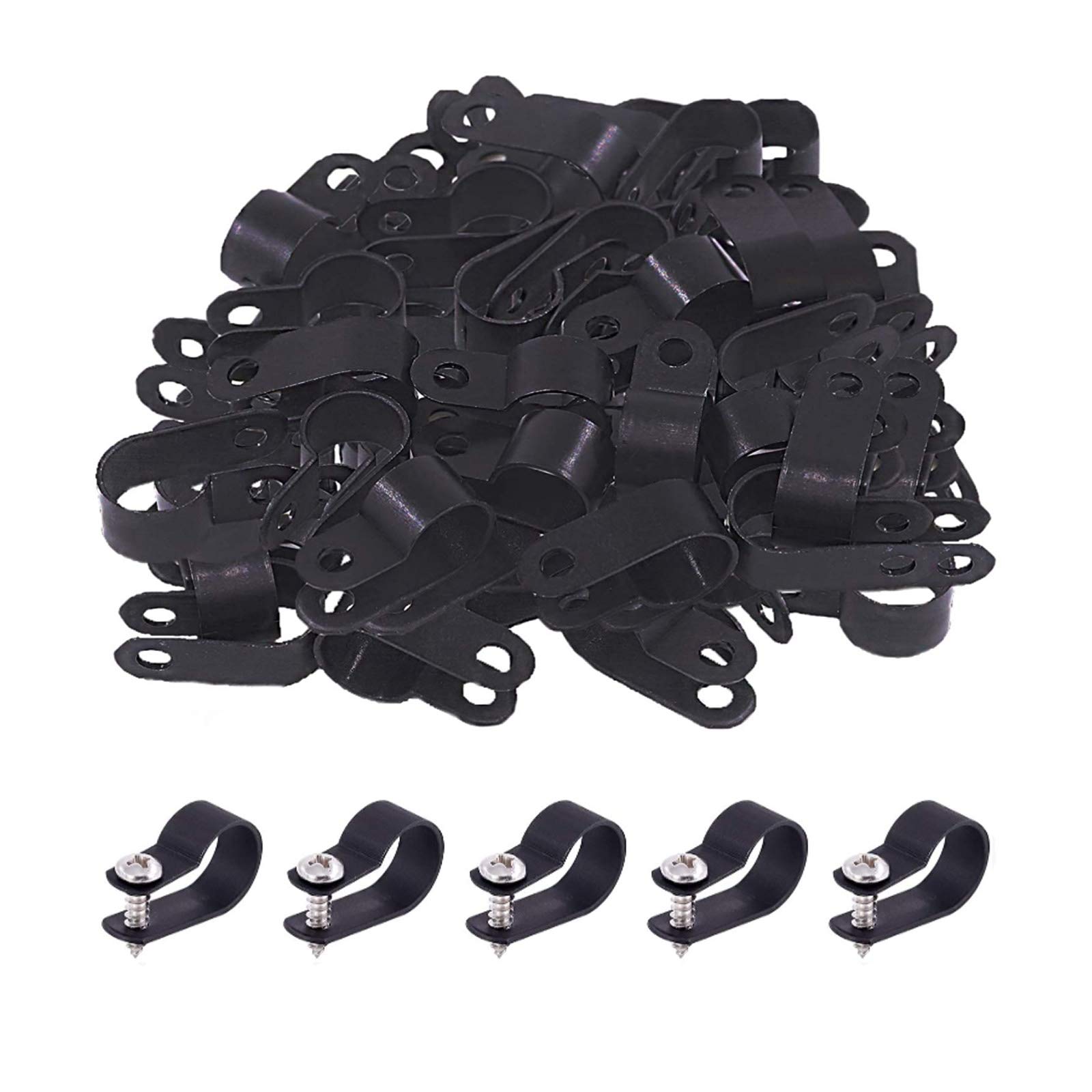 Buy 50Pcs 1/2 Inch Black R-Type Cable Clip, Nylon Wire Clamp with 50Pcs ...