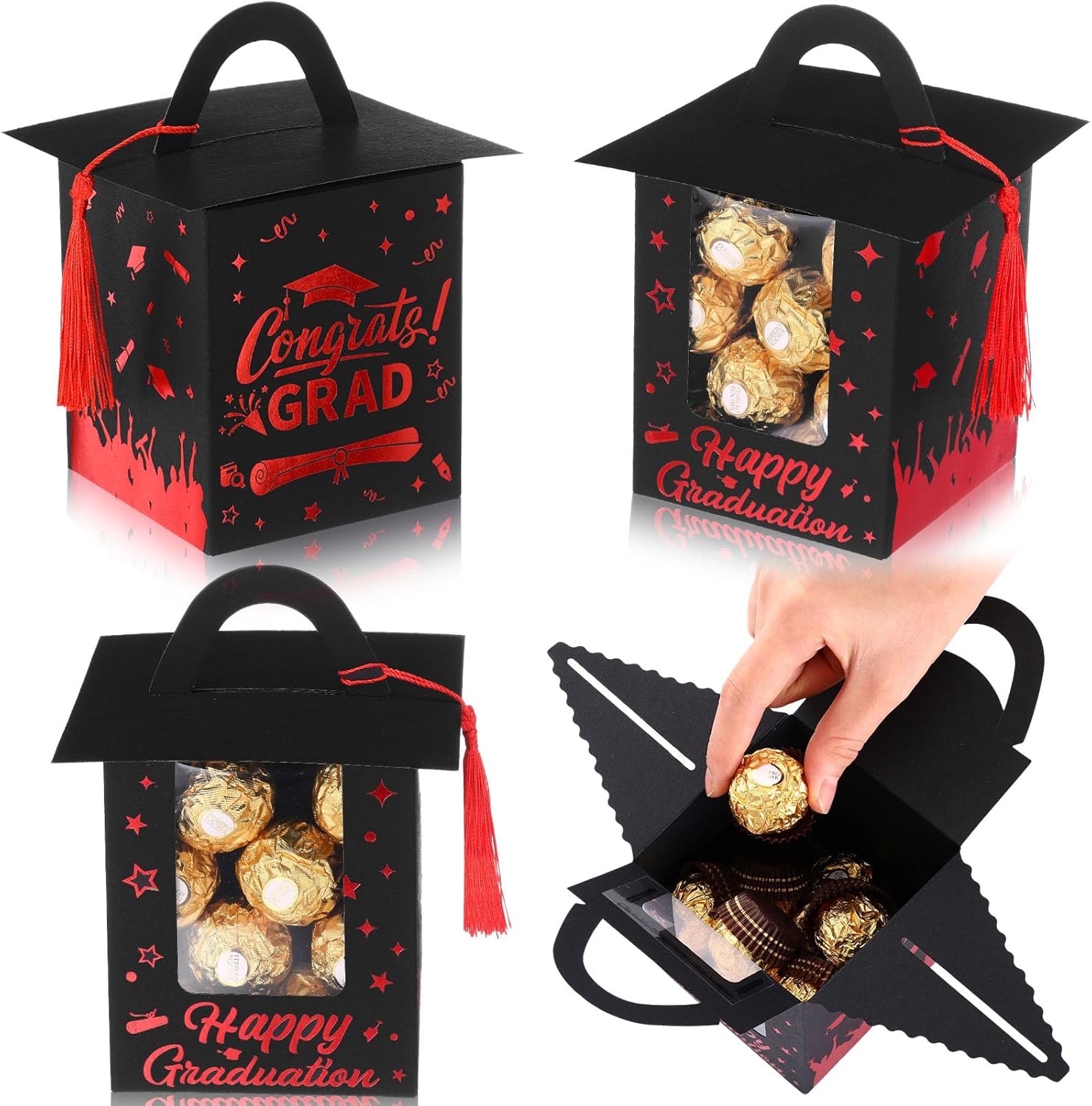 Amazon.com: Outus 30 Pcs 2024 Red Graduation Cap Candy Box Graduation ...