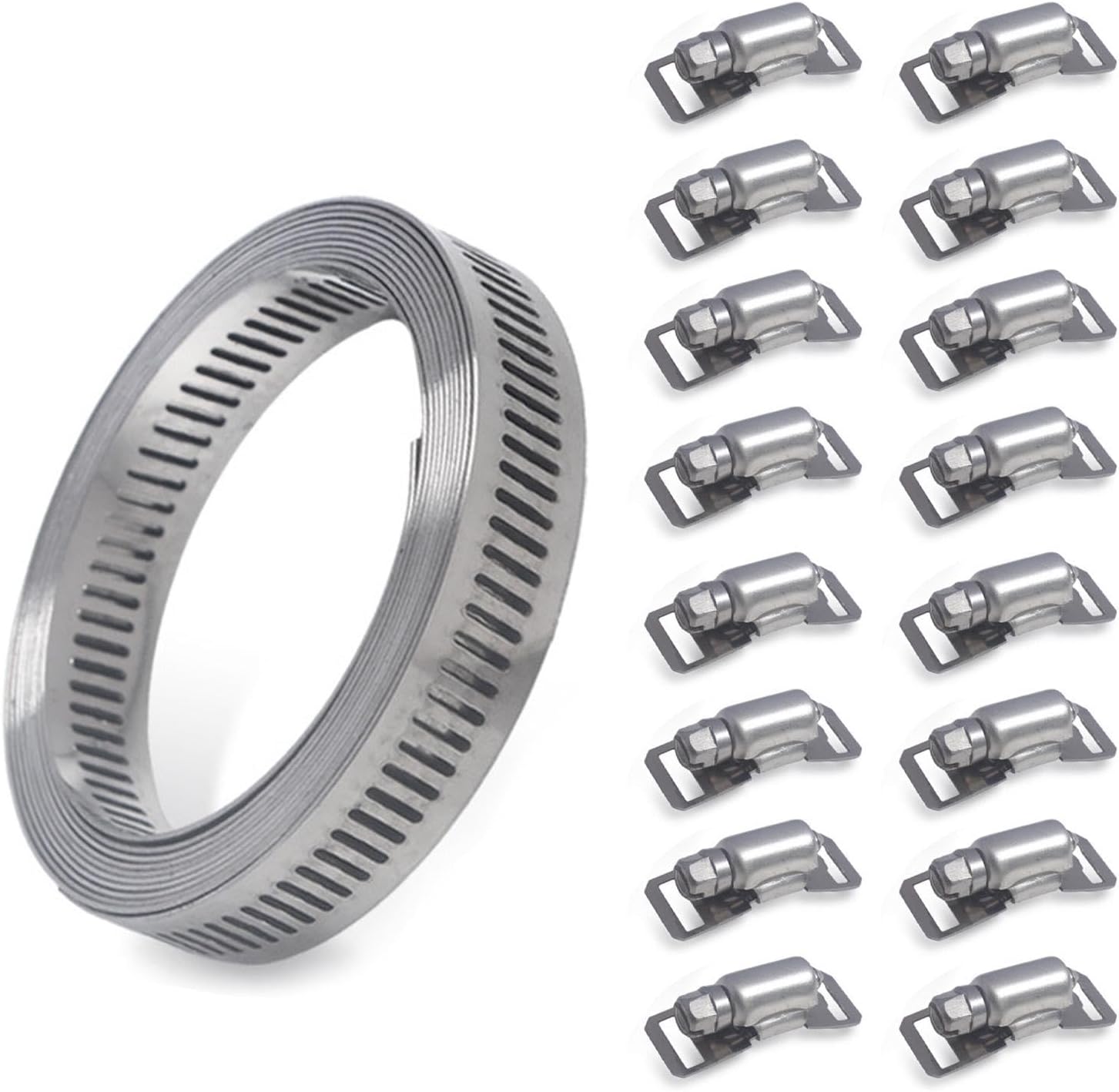 Stainless Steel Hose Clamps, 5M Metal Strap with 16Pcs Fasteners ...