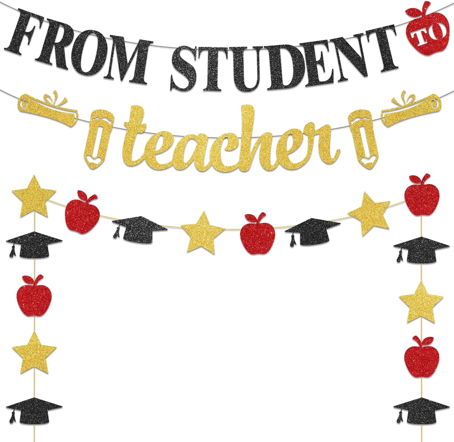 Amazon.com: Glitter Teacher Graduation Party Decorations Banner Garland ...