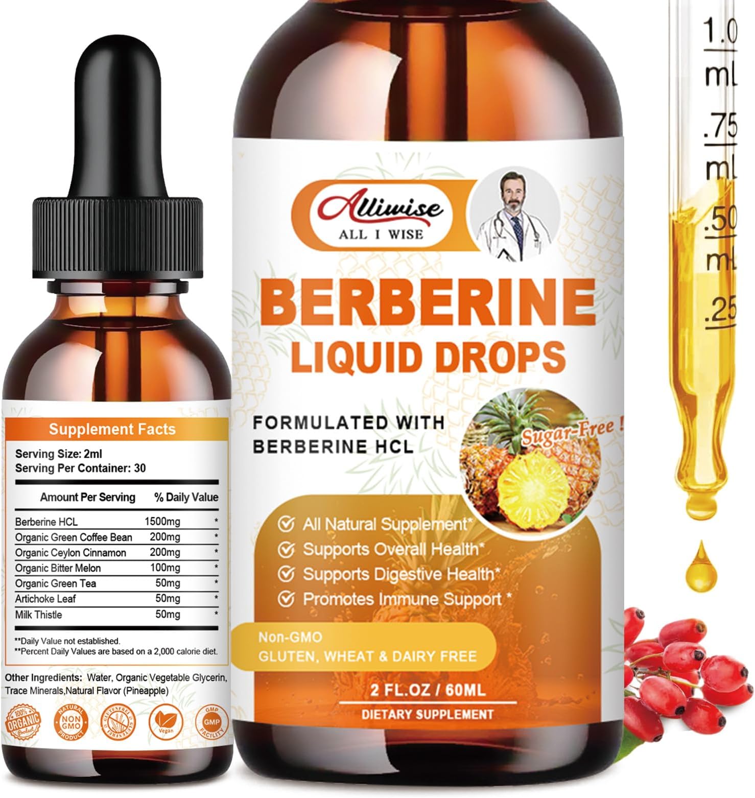 Amazon.com: Alliwise Berberine Supplement Liquid Drops with Ceylon ...