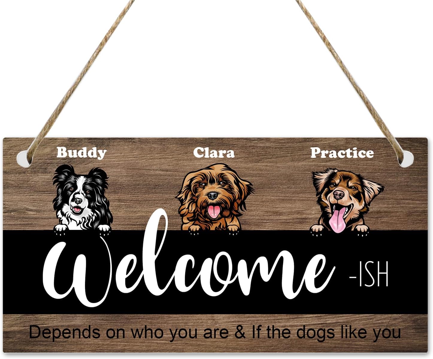 Amazon.com : SGBASED Personalized Dog Welcome-ish Door Sign, Custom Dog ...