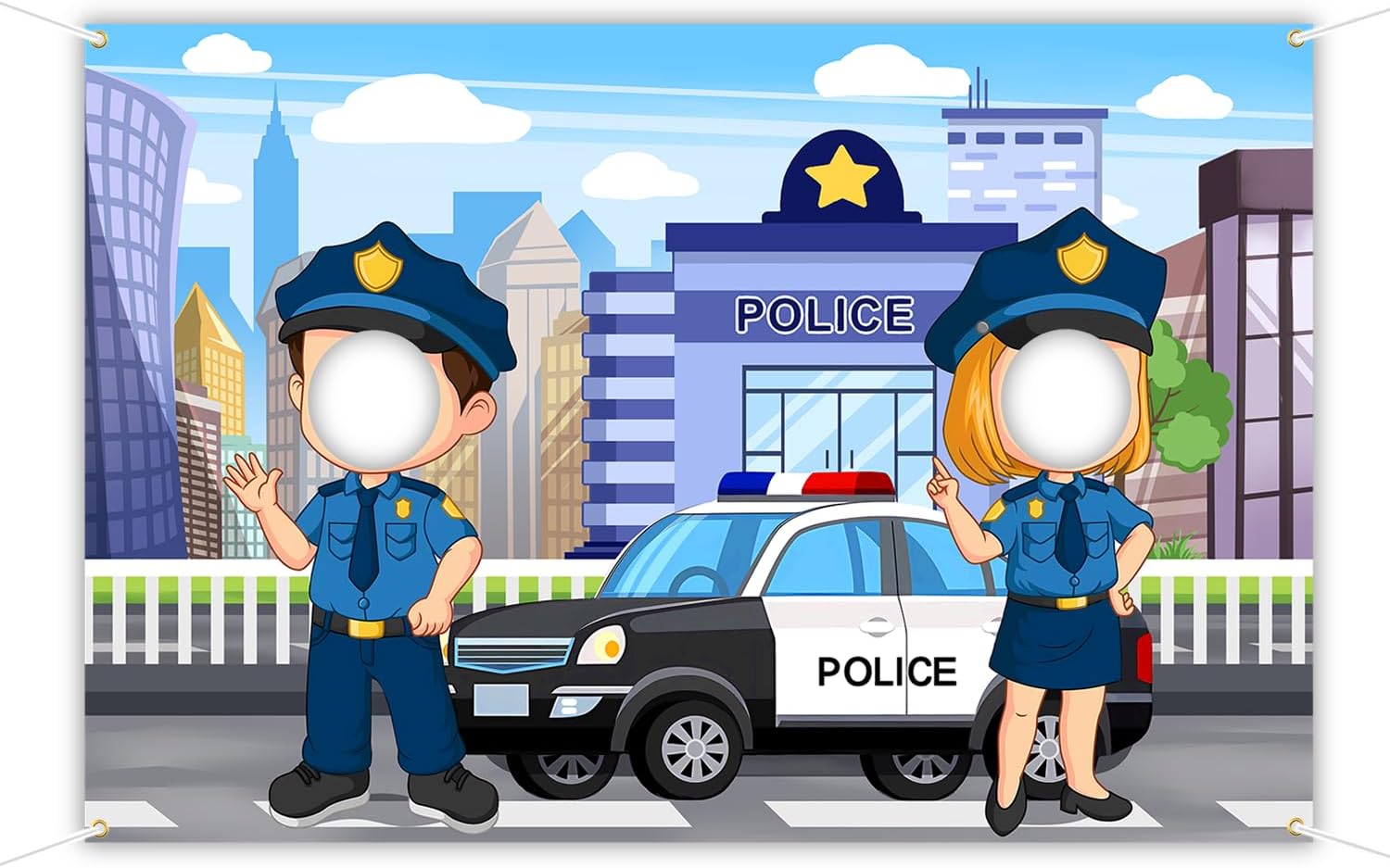 Amazon.com : Police Backdrop 5 x 3.3 ft, Police Station Face in Hole ...