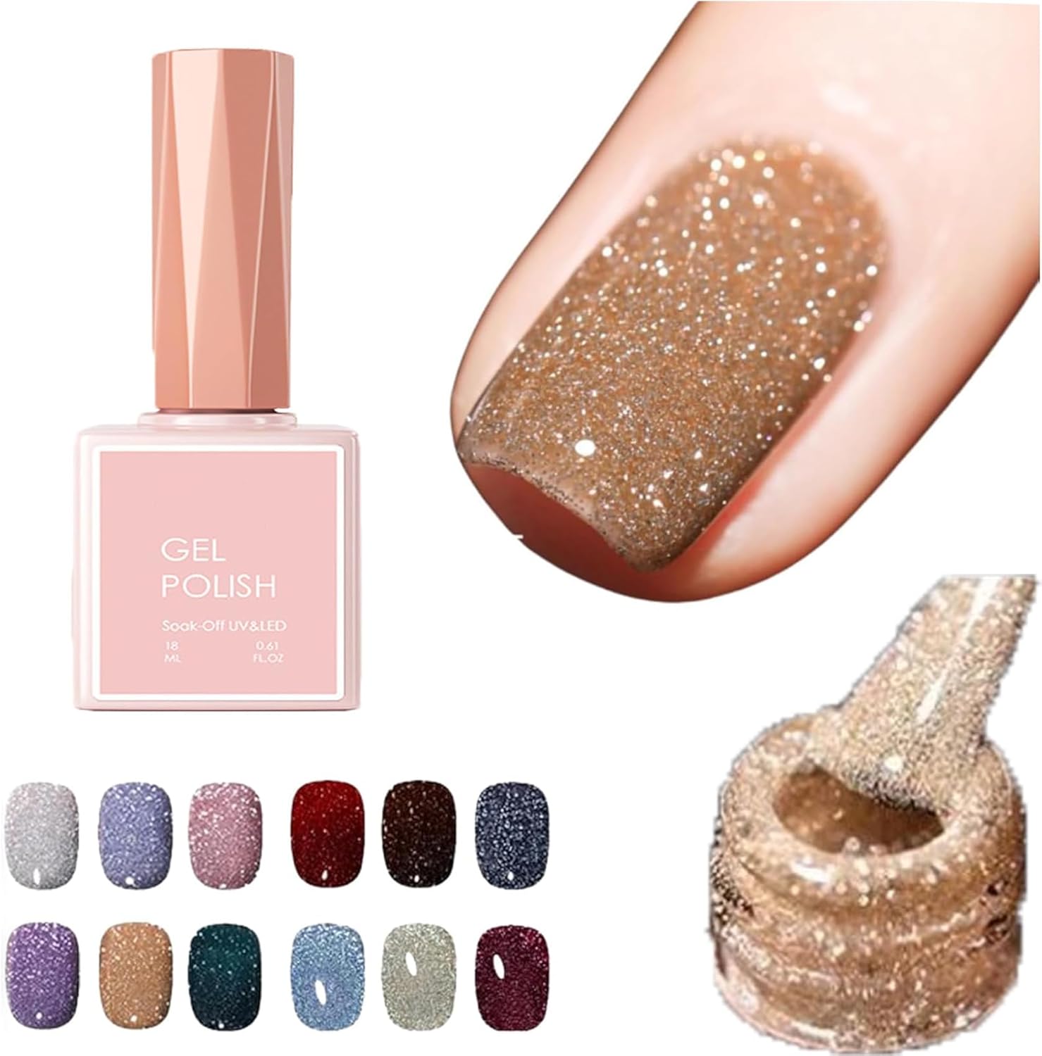 High Density Glitter Nail Gel Polish, 12 Colors Reflective Glitter Gel ...
