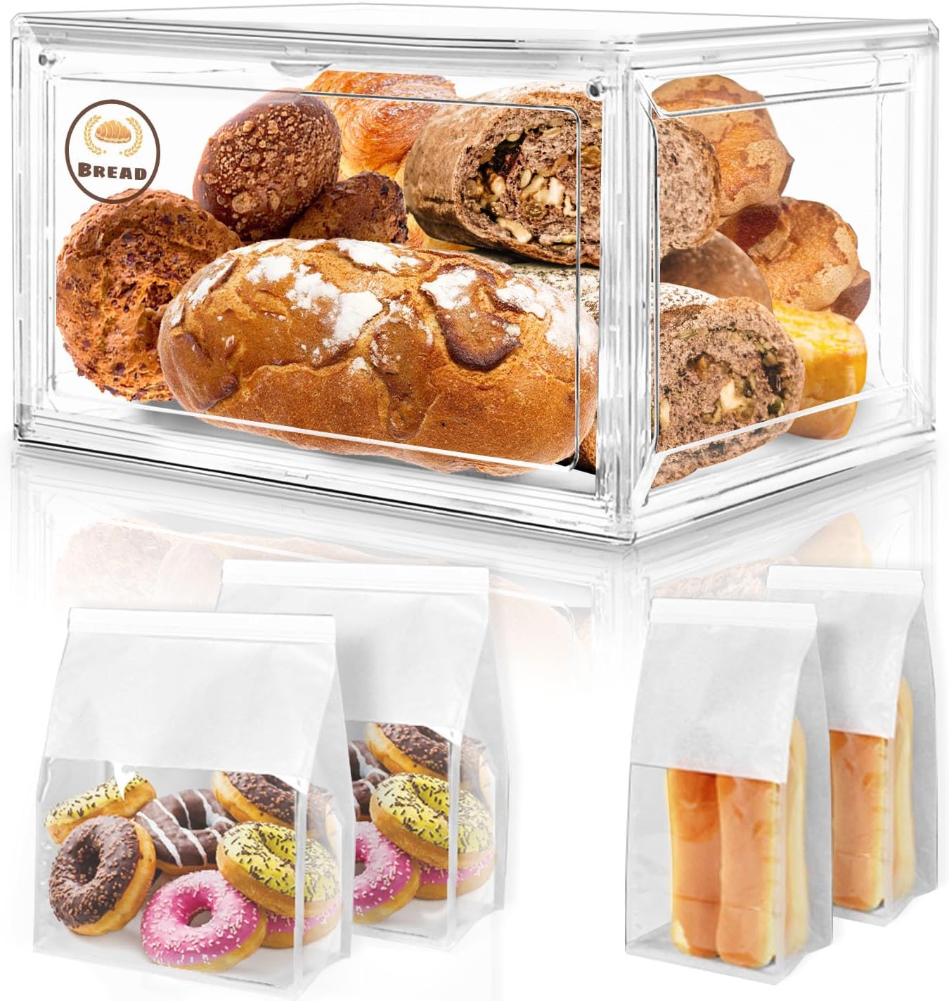 Amazon.com: EDS FAM Transparent Bread Box for Kitchen Countertop 14.2 ...