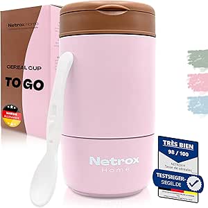 Netrox - gobelet à emporter - design 2-en-1 avec cuillère - gobelet à yogourt isolé en acier ...