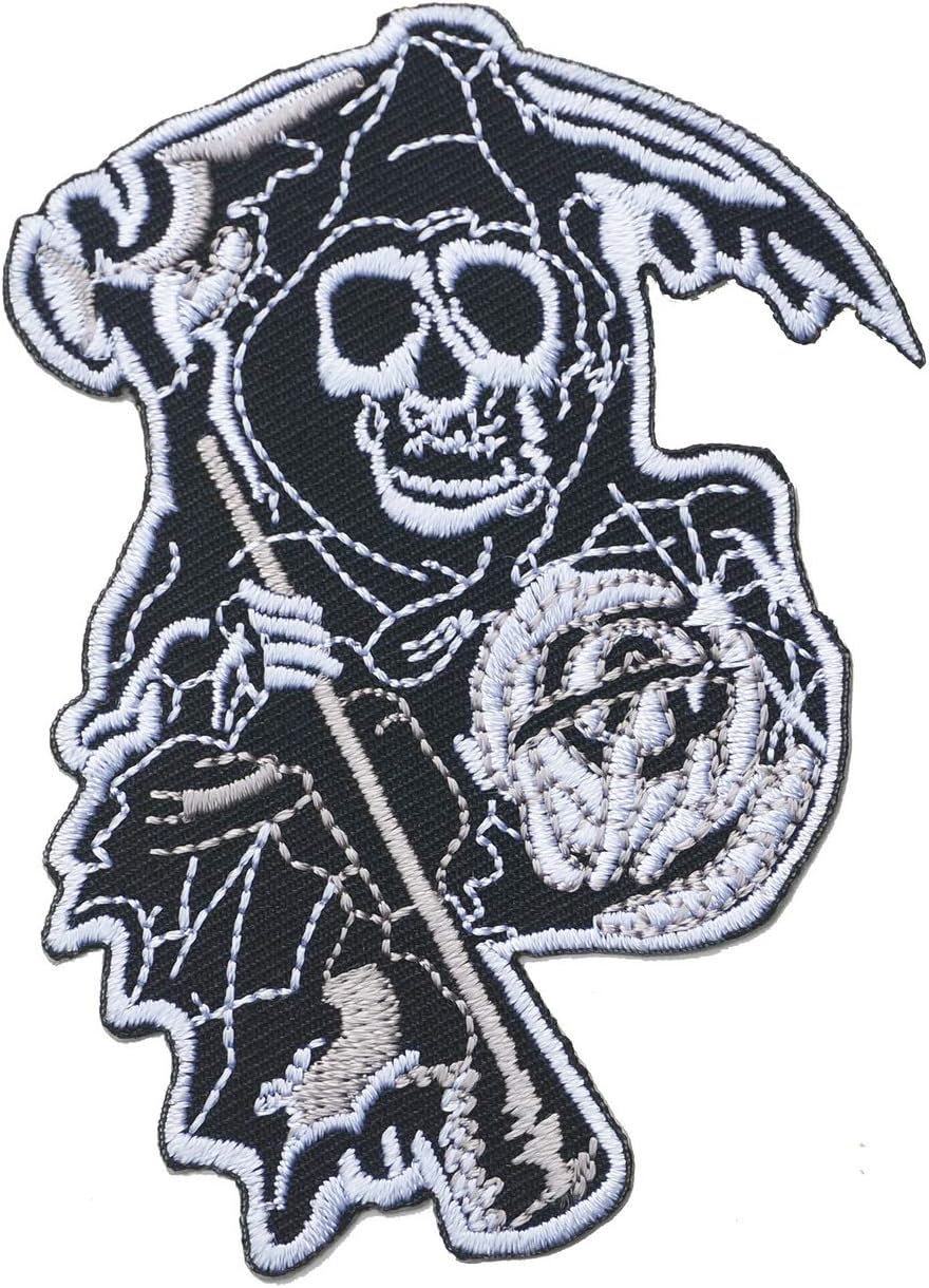 Amazon.com: 14" Large Black & Grey Hooded Grim Reaper Skull Embroidered ...