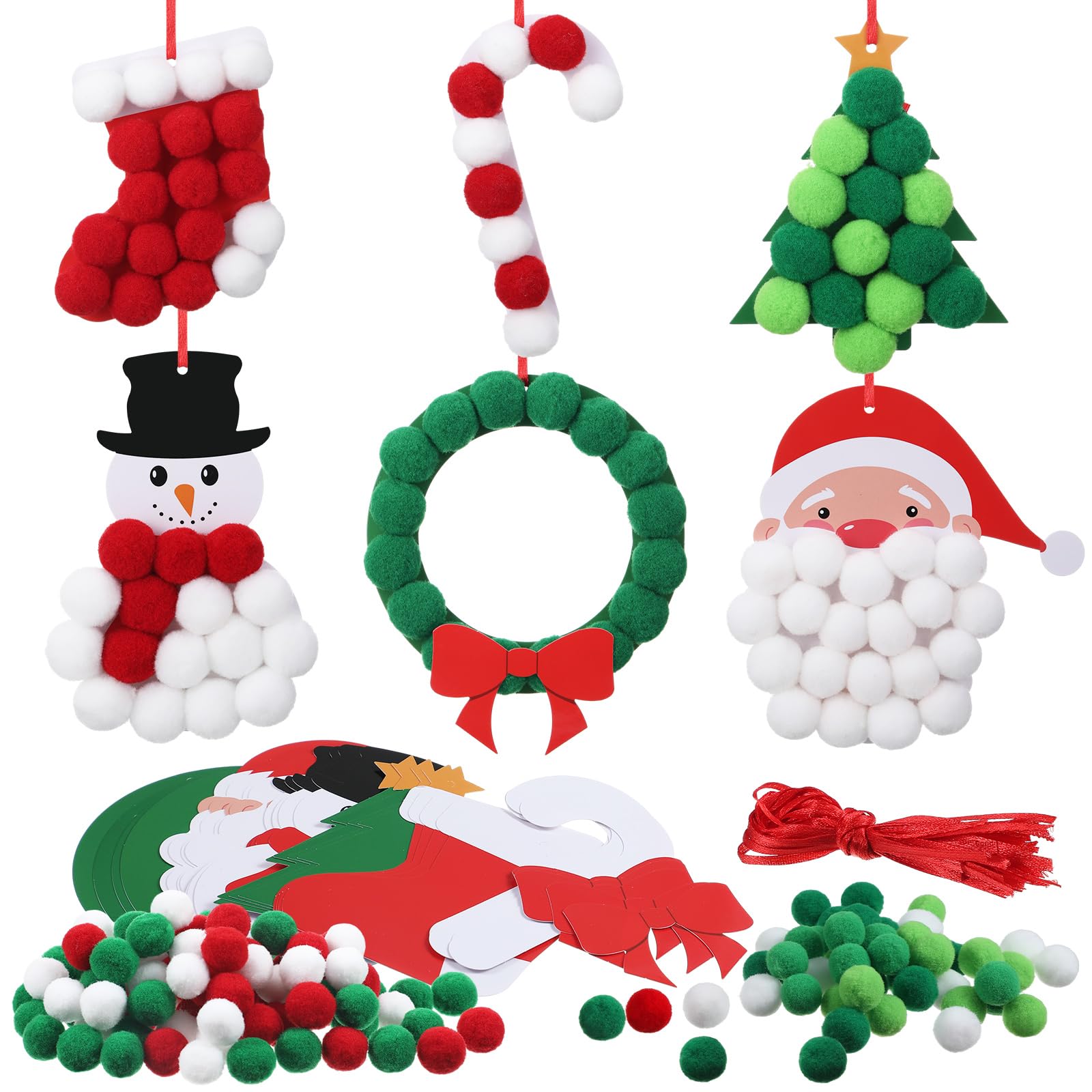 Amazon.com: Realspring 24 Sets Christmas Pom-poms Craft Kit DIY Pom Pom ...