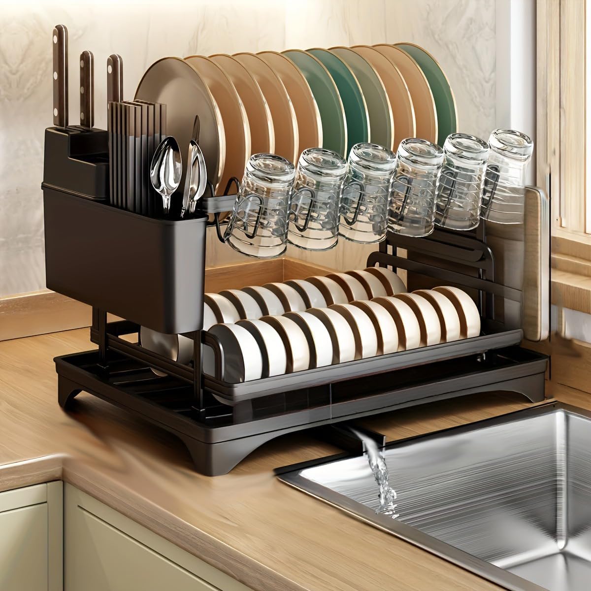 Amazon.com - B-Land Dish Drying Rack: 2 Tier Dish Racks for Kitchen ...